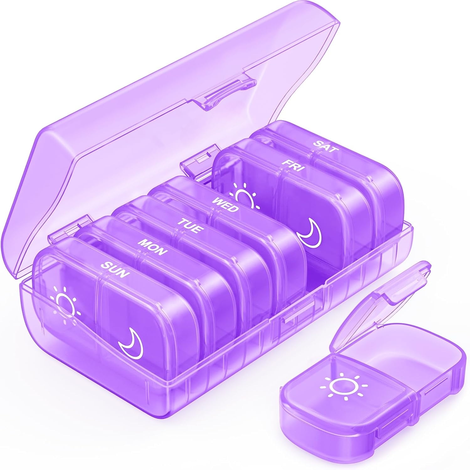 XL Weekly Pill Organizer 2 Times a Day with One-Side Large Opening ...