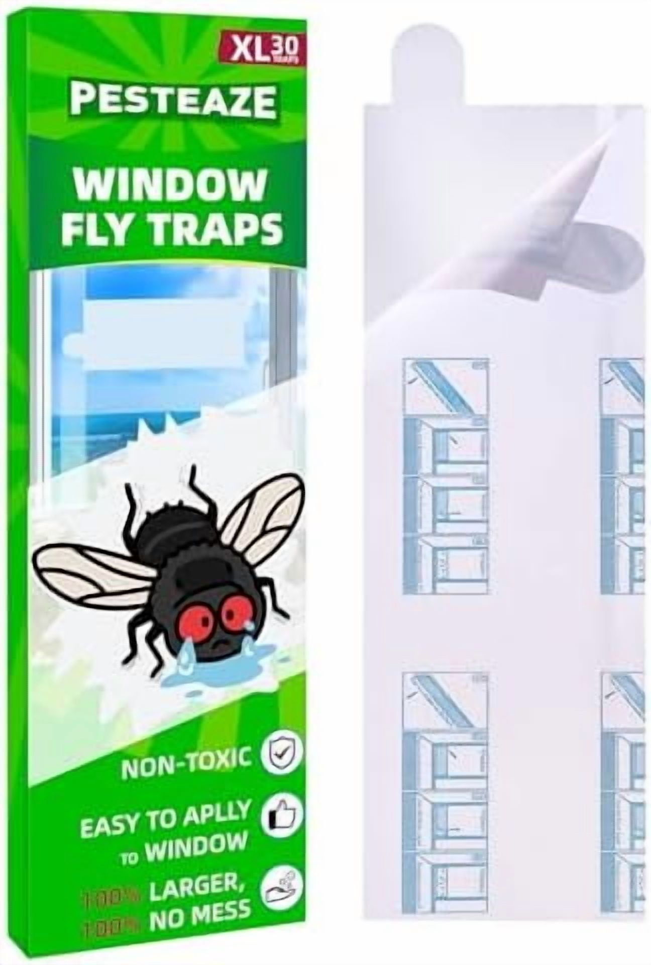 XL Window Fly Traps for Indoors (30-Pack), Clear Non-Toxic Sticky Trap ...