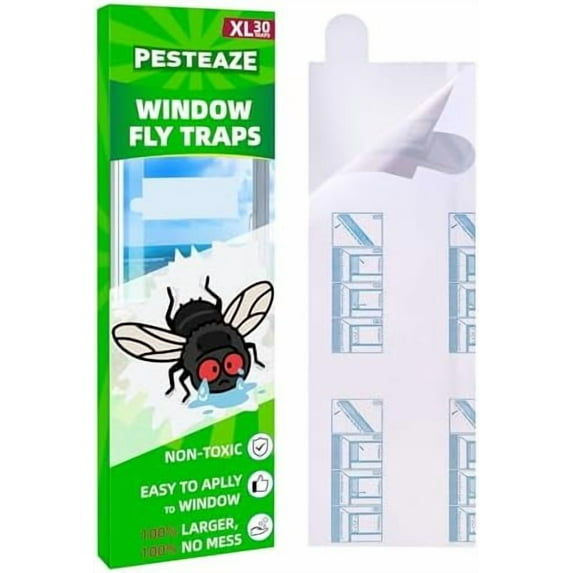 XL Window Fly Traps for Indoors (30-Pack), Clear Non-Toxic Sticky Trap ...