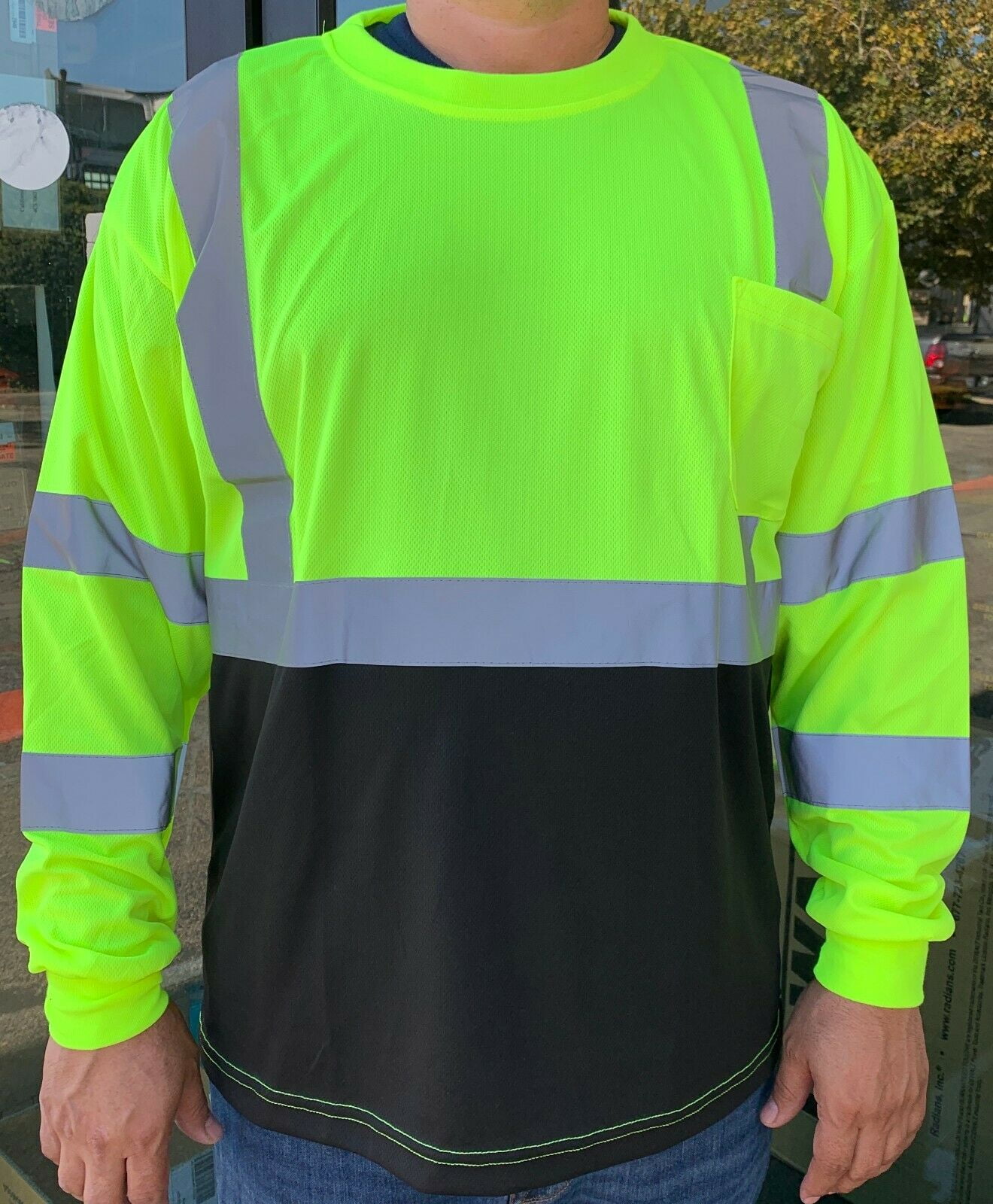 XL - Yellow High Visibility Long Sleeve Safety Shirt Reflective / Black ...