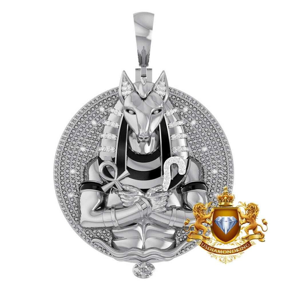 XL3'' Real Diamond Egyptian Anubis Pharaoh Charm 10K White Gold Over ...
