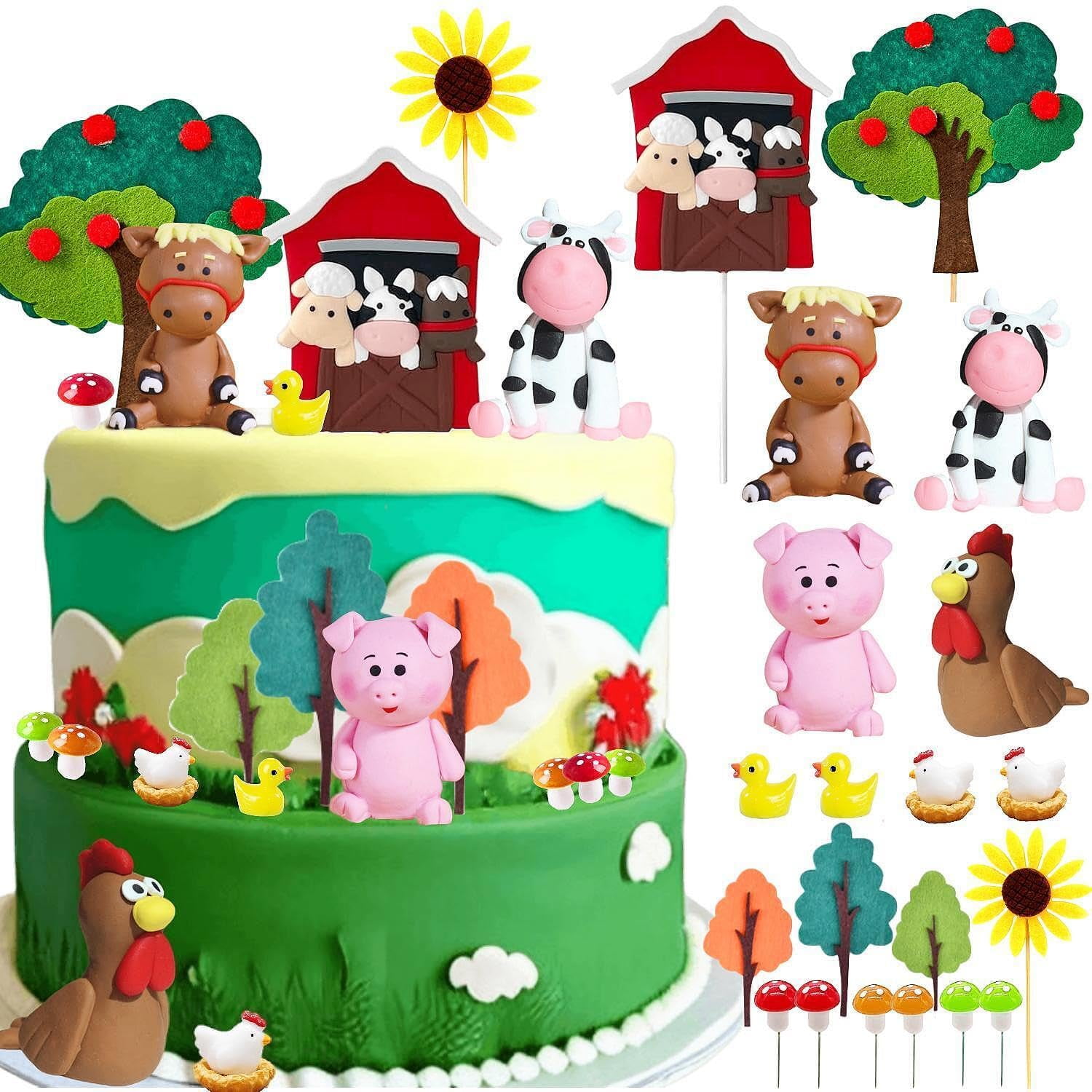 XLENGO 20 PCS Farm Animal Cake Topper, MDH1Cow Donkey Pig Chicken Cake ...