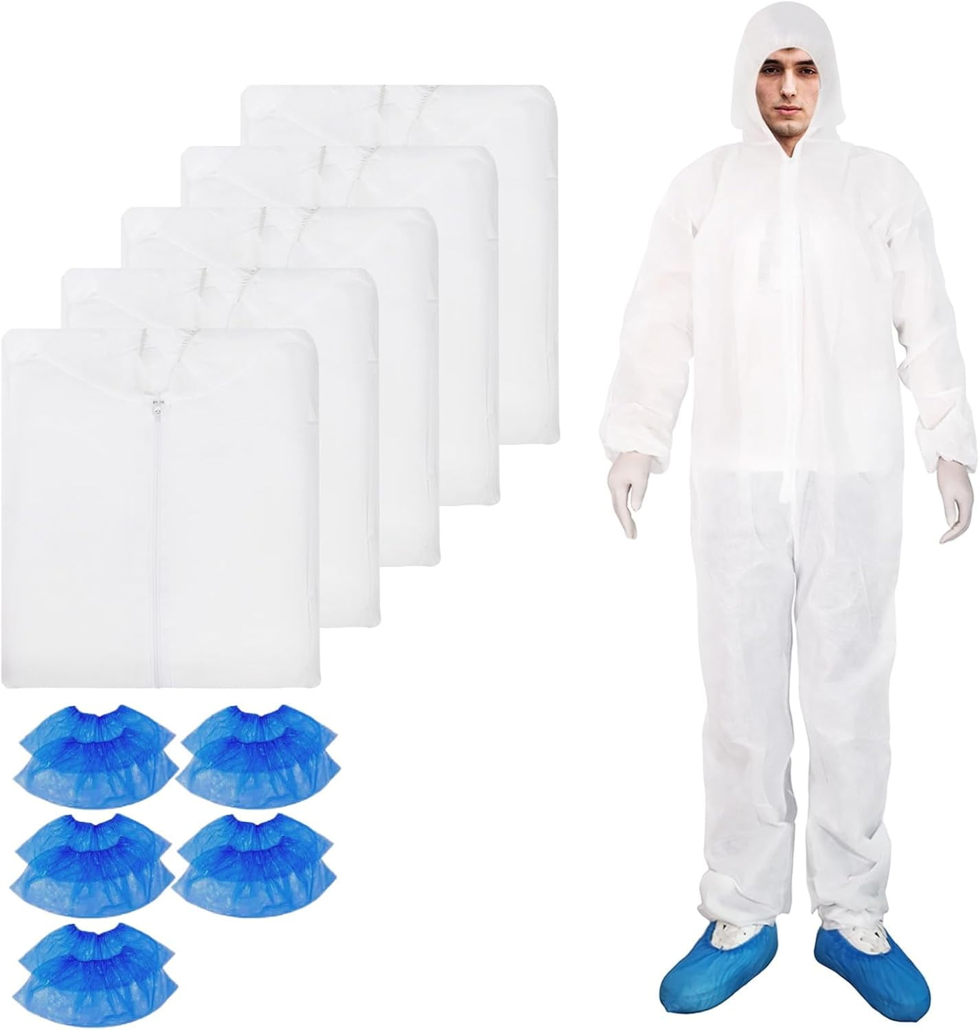 XLLHXF Hazmat Suits- 5 Pack Disposable Protective Coveralls with Hood ...