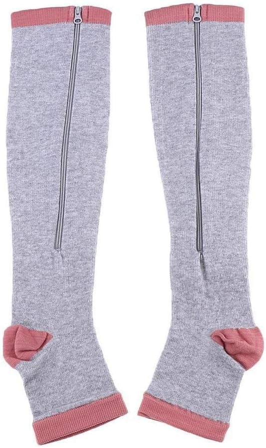 XLLHXF Zippered Compression (2 Pair) Open Toe Support Zipper Stocking ...