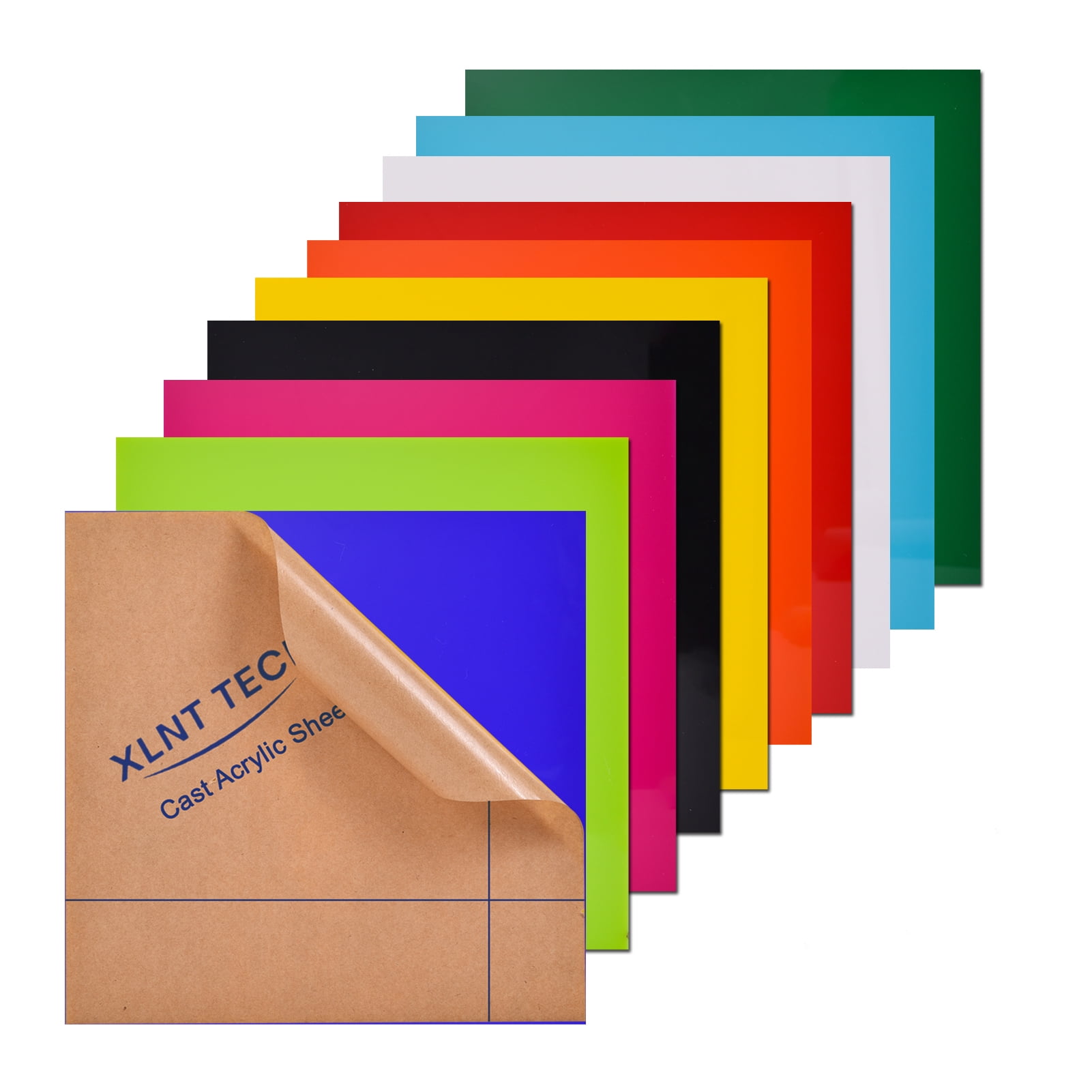 XLNT TECH 10 Pieces & 10 Colors Cast Acrylic Opaque (no-Transparent) Plastic Sheet 8 x 8 Inch ...