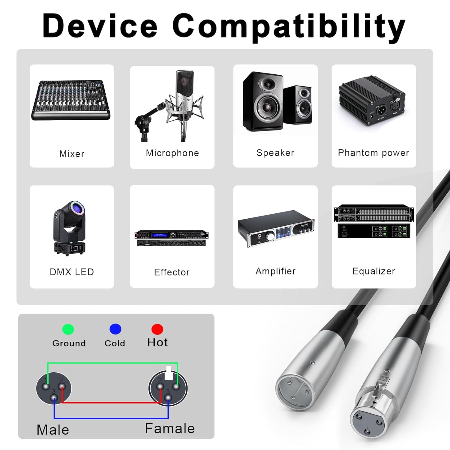 XLR Cables, XLR Microphone Cable 3.3 ft 8 Pack, Balanced 3-pin Speaker ...