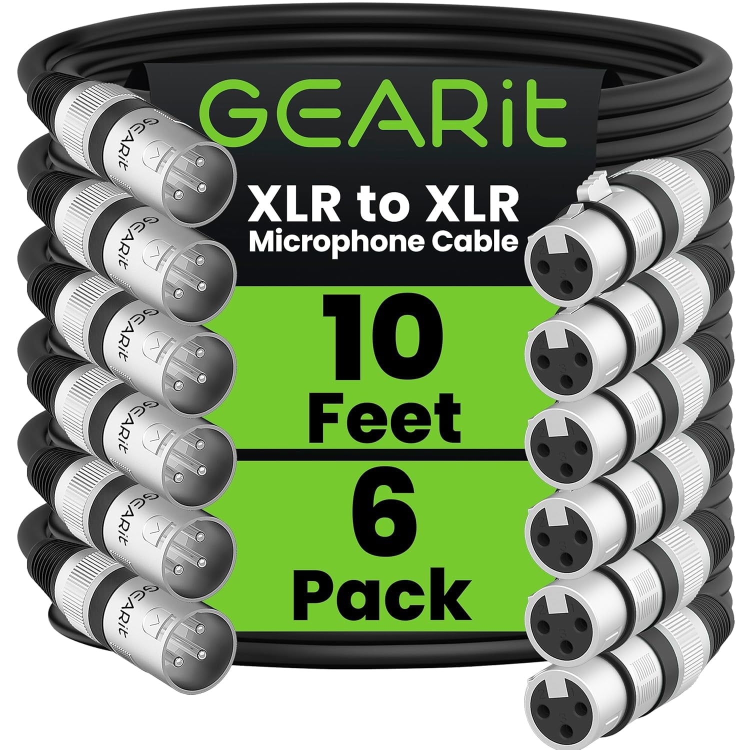 XLR Male to Female Microphone Cable (10 Feet, 6-Pack) 3-Pin Balanced ...