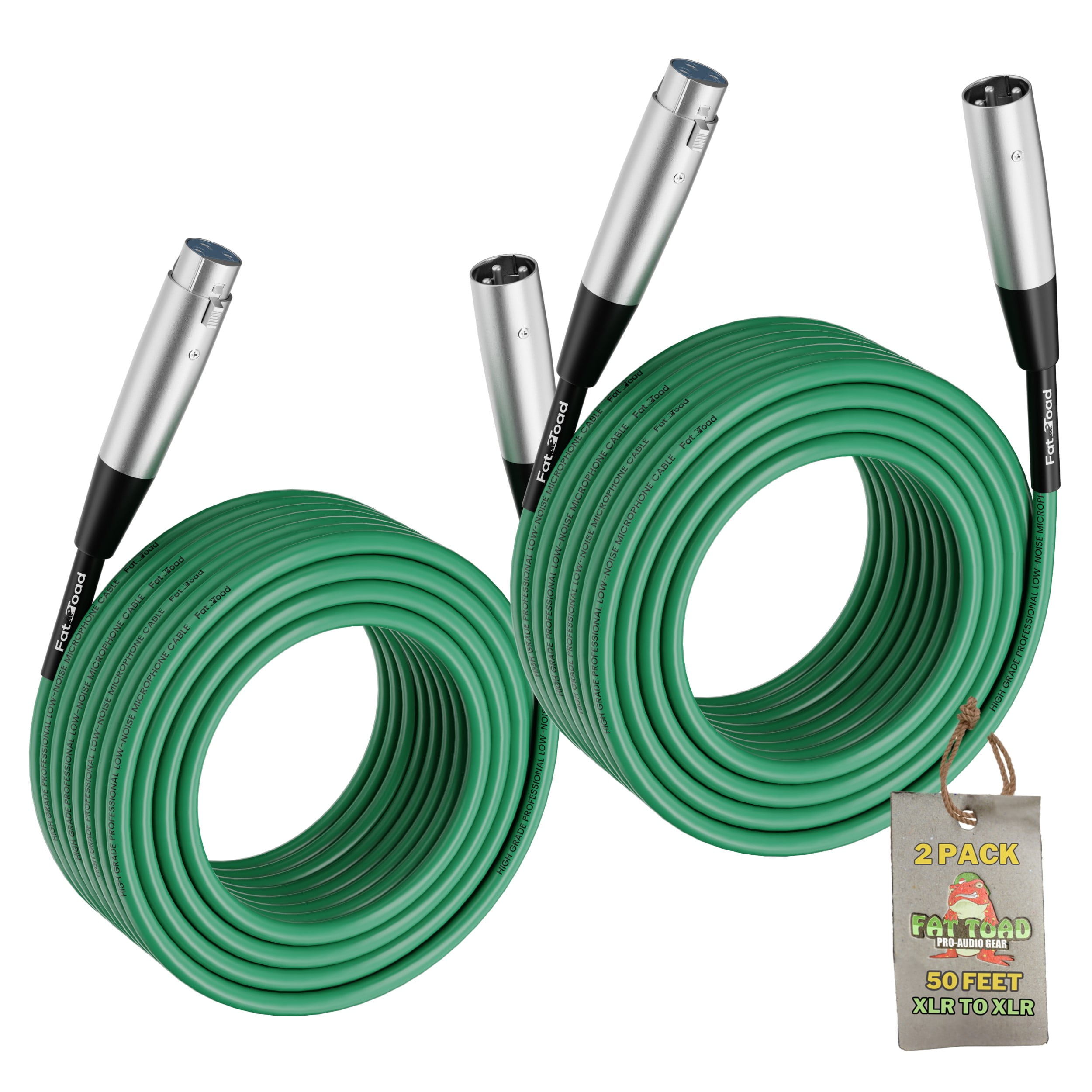 XLR Microphone Cables (2 Pack) by Fat Toad 50ft Pro Audio Green Mic ...