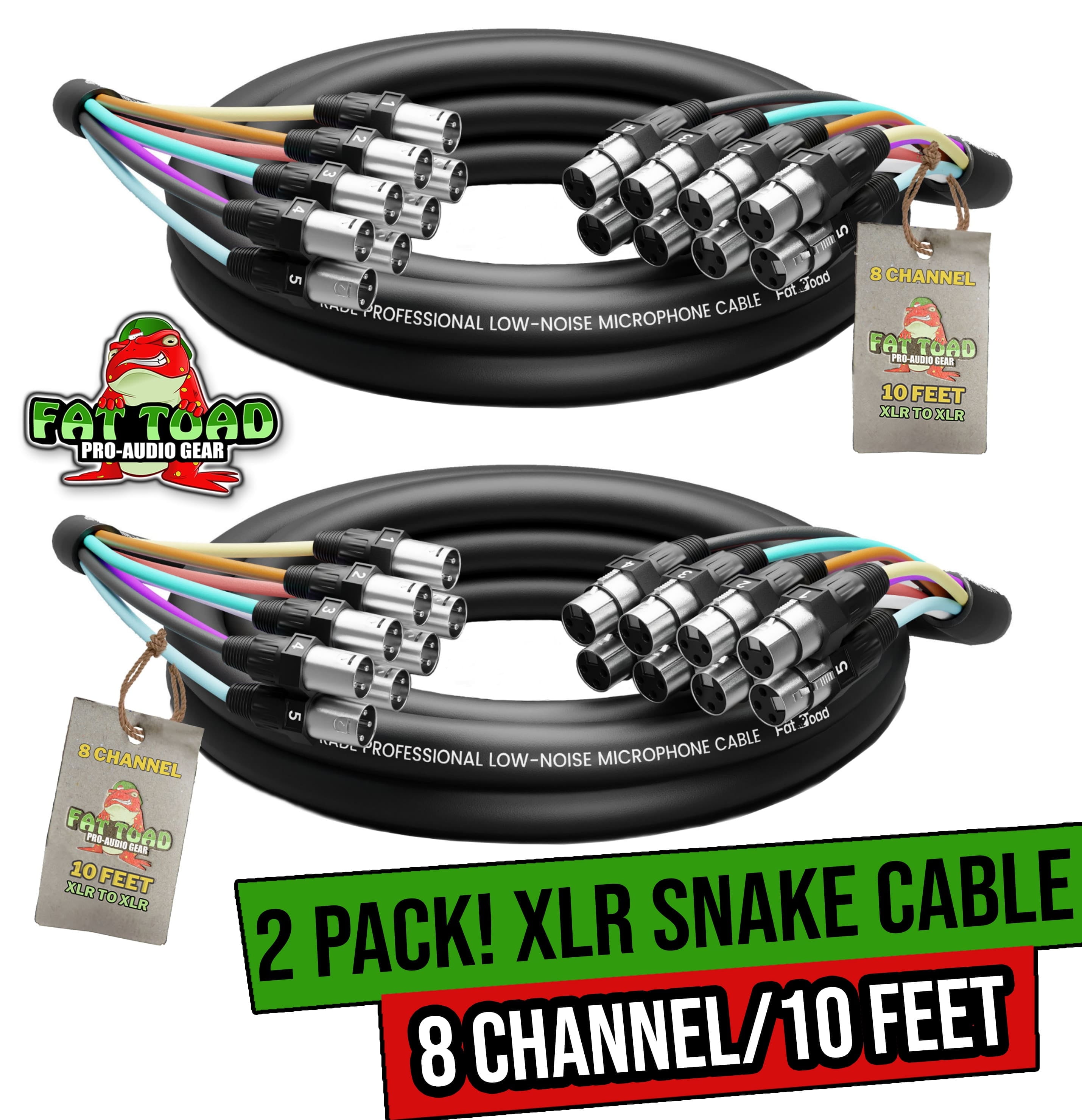 XLR Snake Cable 8-Channel 10ft (2-Pack) by FAT TOAD | Pro-Audio ...