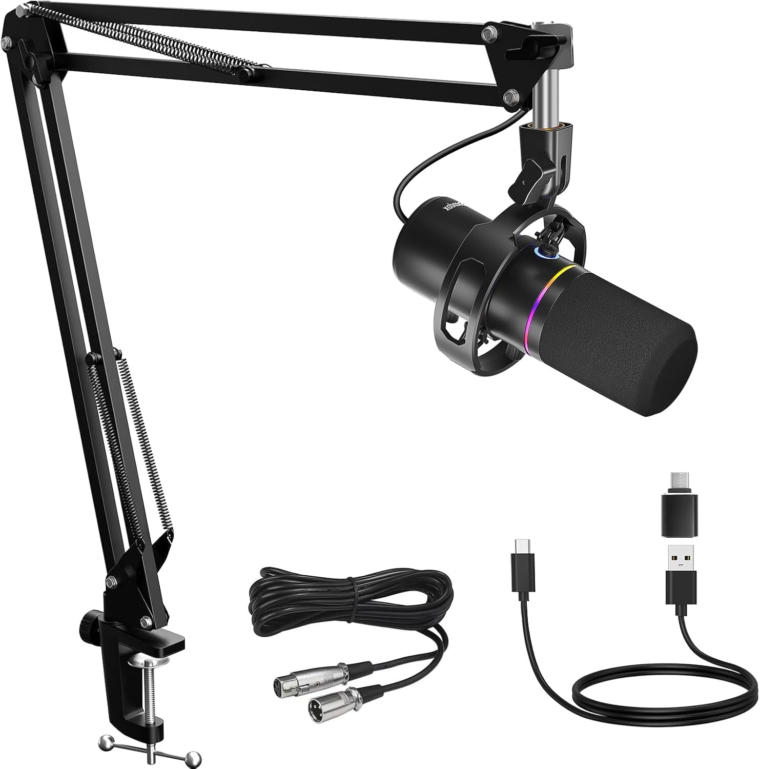 XLR/USB Dynamic Microphone Kit, PC Microphone for Streaming, Podcasting, Gaming, RGB, Mute and ...