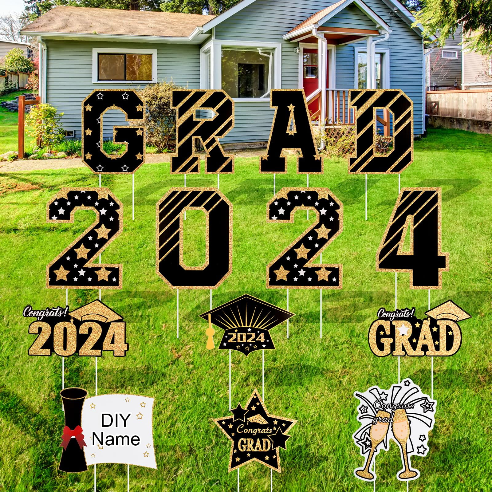 XLSXEXCL 14 Pcs 2024 Graduation Yard Signs, Congrats Grad Lawn Sign ...