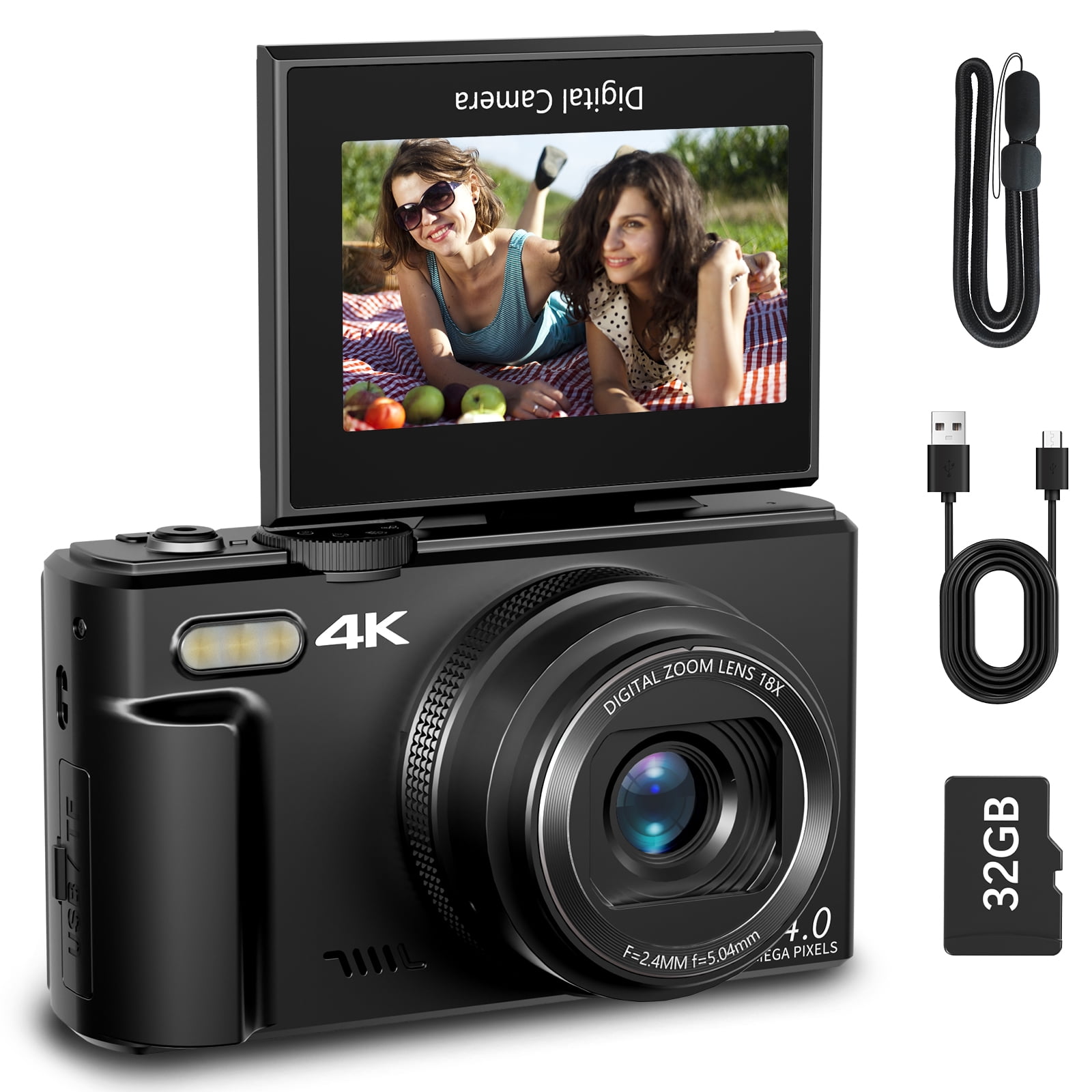 XLURC 4K Digital Camera, 64MP Vlogging Camera 18X Zoom, Compact Digital ...