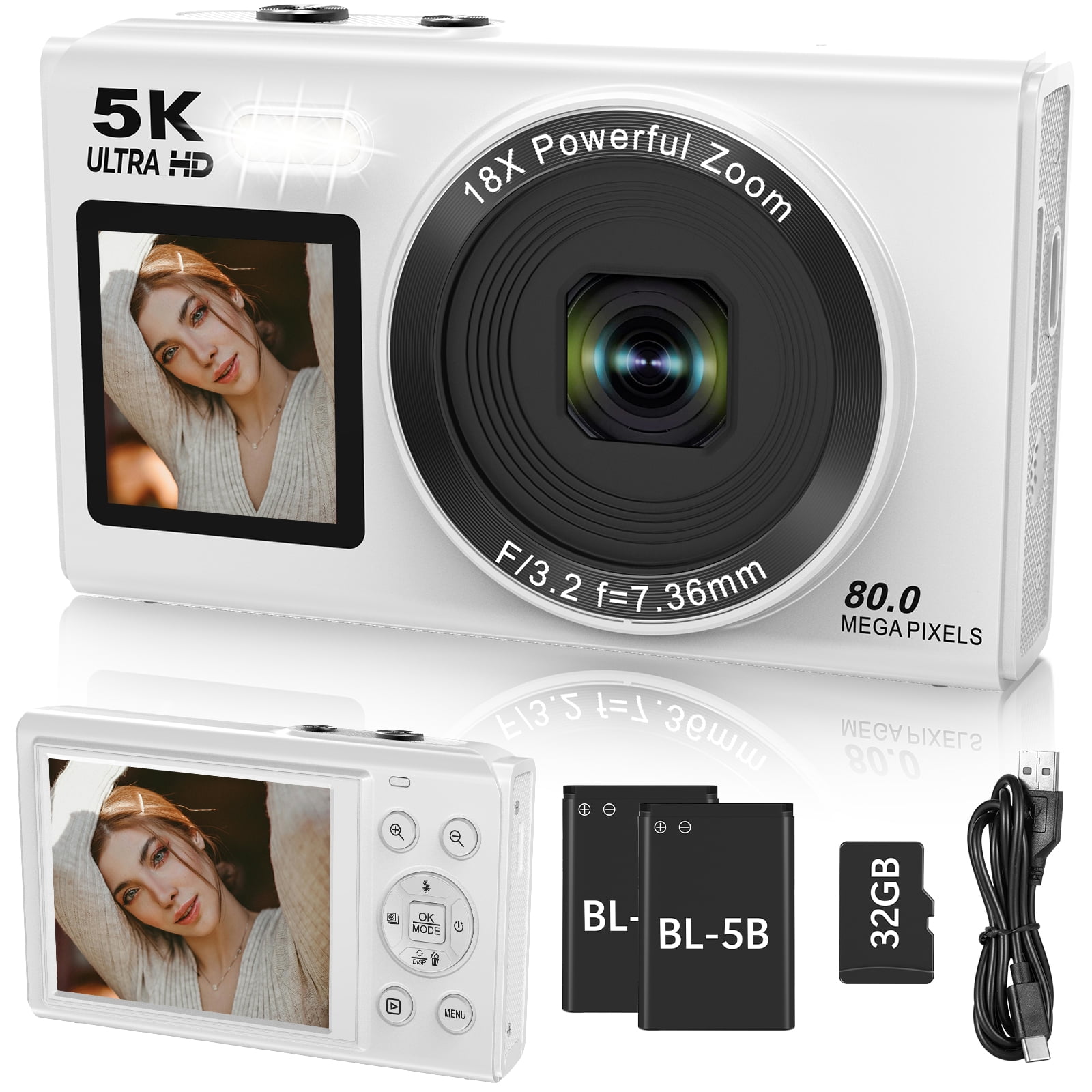 XLURC 5K Digital Camera Wifi 80MP Dual-Screen Vlogging Camera Compact ...
