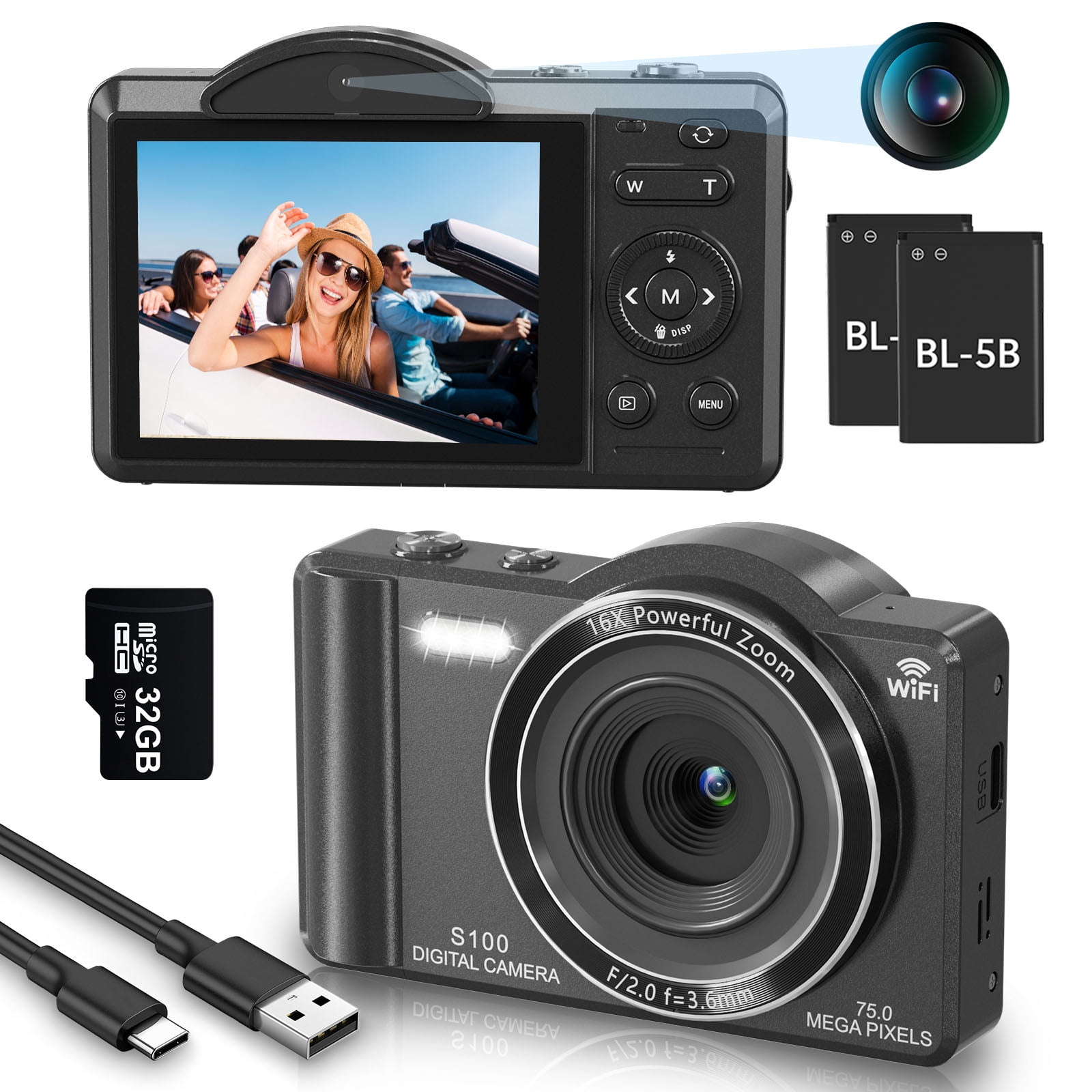 XLURC Autofocus Digital Camera for Photography 4K 75MP Vlogging Camera ...