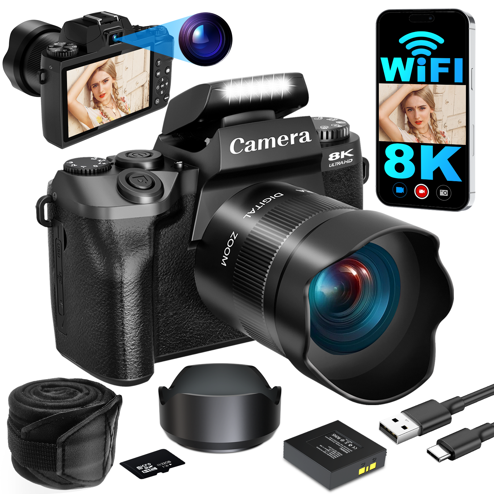 WIKICO Digital Camera for Photography 8K Vlogging Camera for Youtube ...