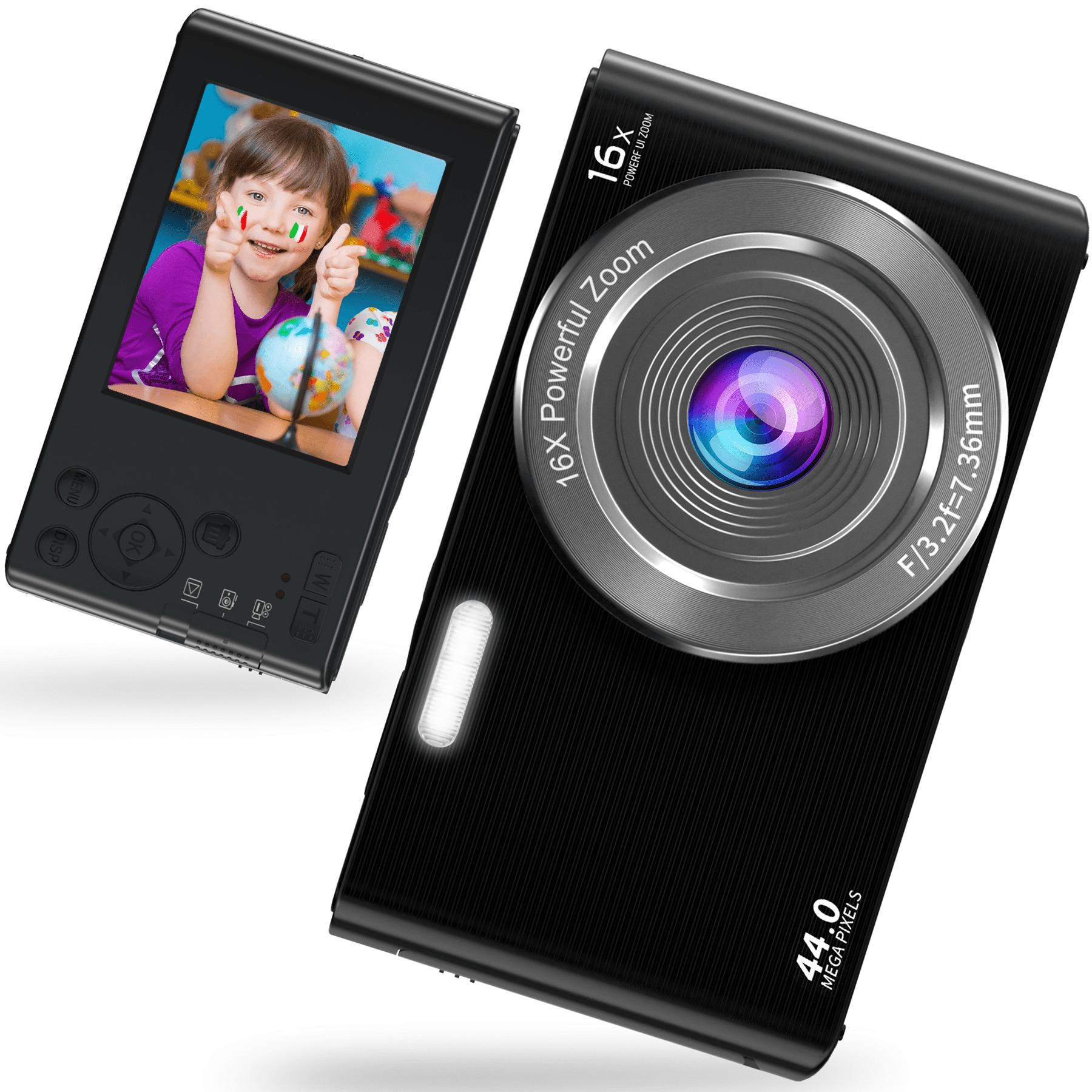 XLURC Digital Camera 4K 44MP Small Digital Cameras for Kids with 16X ...
