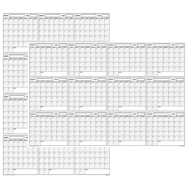 XLarge Yearly Wet & Dry Erase Blank Reusable Undated Wall Calendar ...