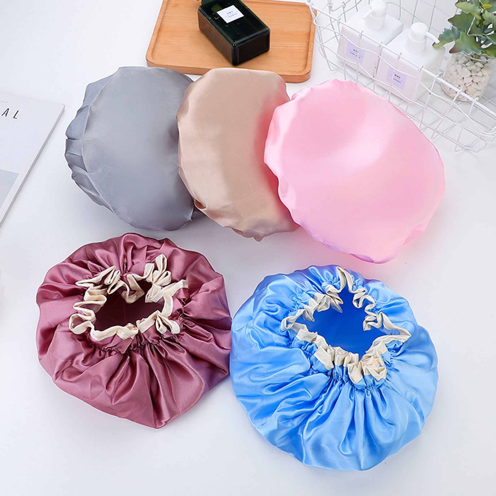 XM Culture Shower Cap Waterproof Reusable Double Layers Elastic Shower ...