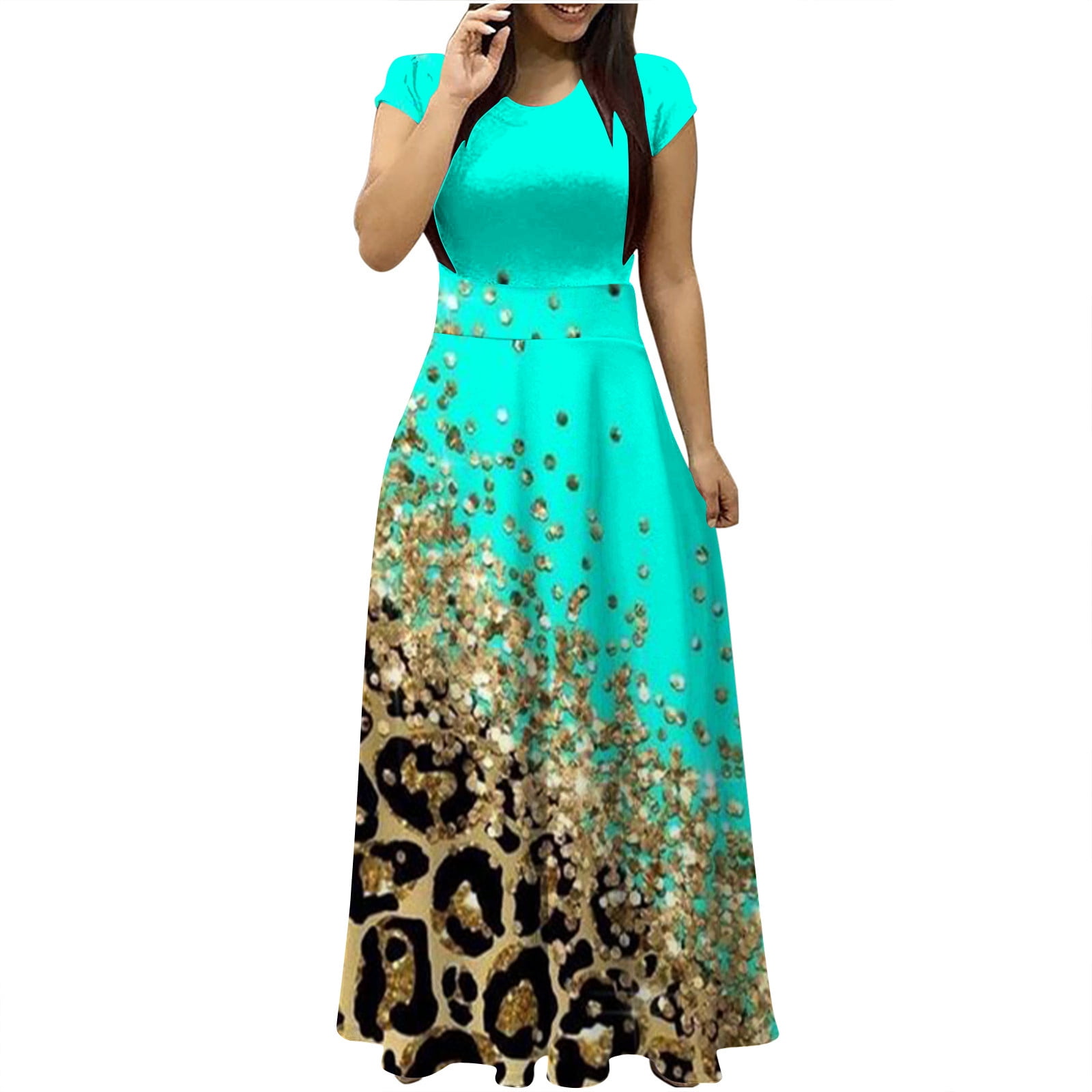 XMBPUM Women's Maxi Dresses Short Sleeve Tiered Maxi Dress Plus Black ...