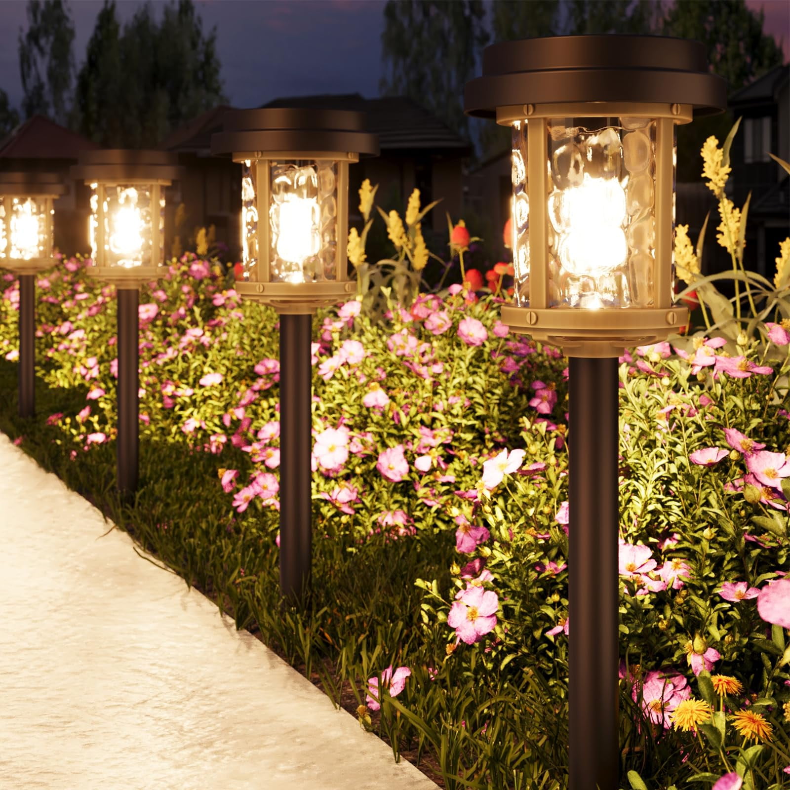 XMCOSY+ Solar Lights Outdoor, 6 Pack Pathway Lights Solar Powered, 20 LM LED Glass Outside Light ...