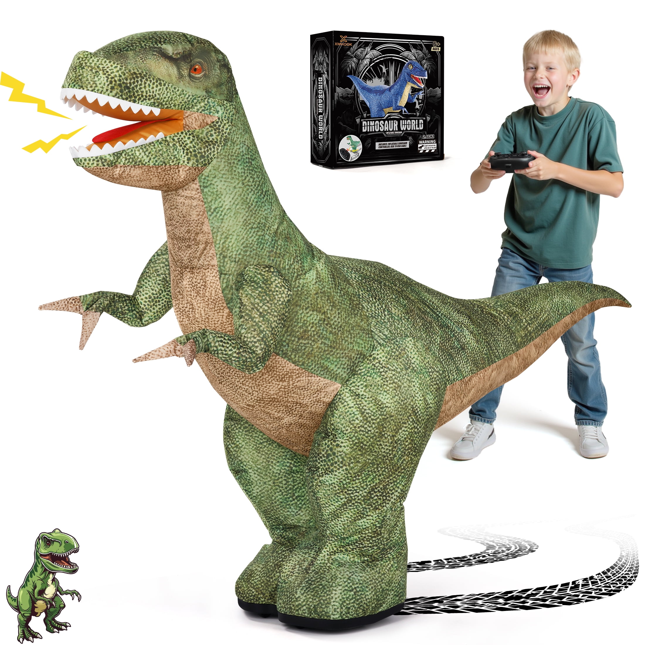 Xmhook 3ft Inflatable Dinosaur Remote Control Car with LED Sound & 360 ...