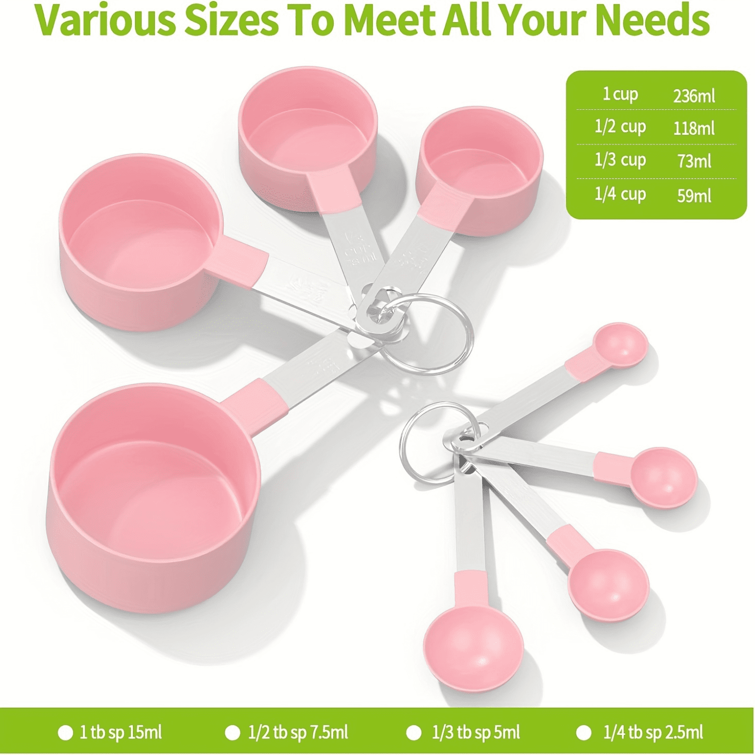 XMMHHG Essential 8-Piece Stainless Steel Measuring Cup Set - Accurate ...