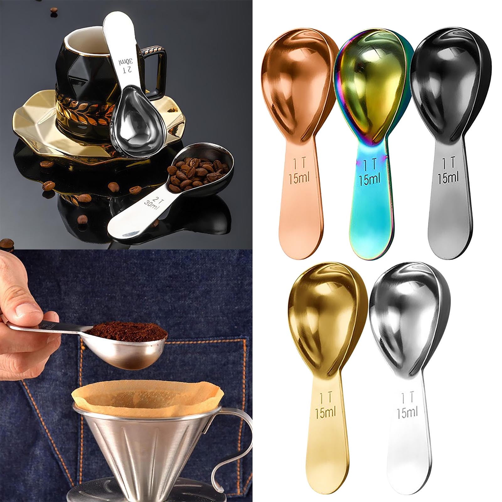 15ML Stainless Steel Color Contrast Thickened Coffee Spoon with ...
