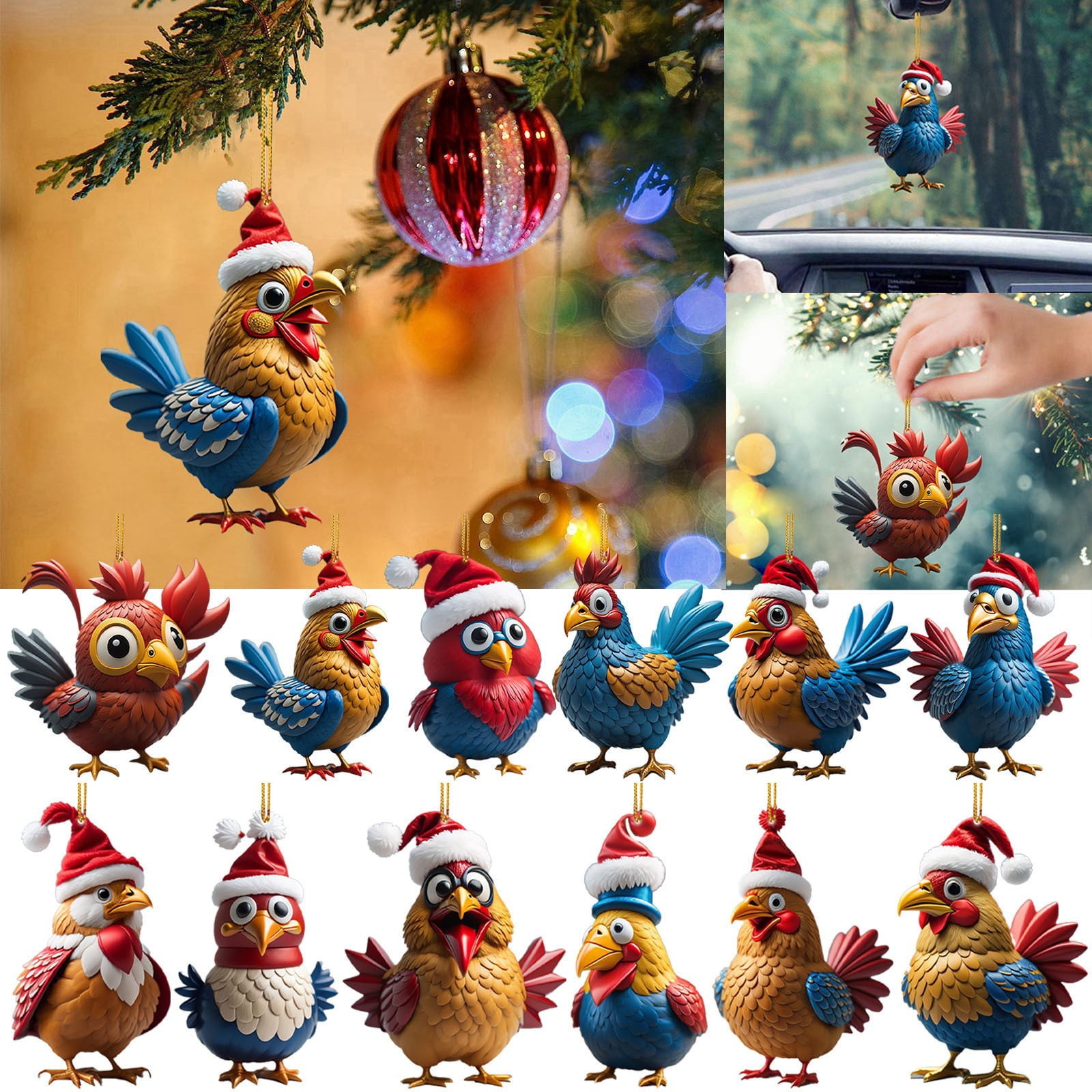 2024 Cute Cartoon Rooster Hanging Pendant, Acrylic Chick Ornament for ...