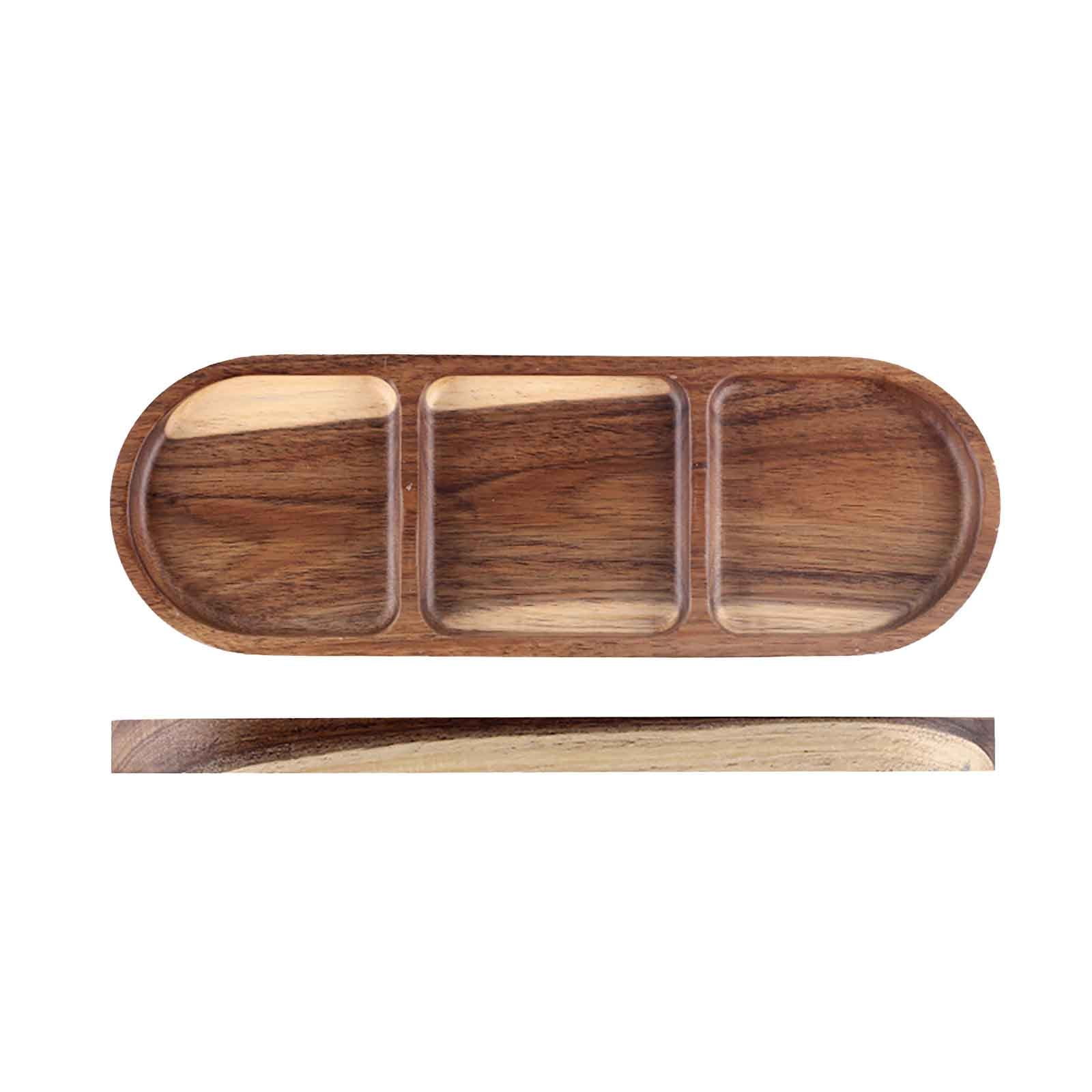 XMMSWDLA 3 Sections Wooden Tray Square Wood Serving Tray with 3 Unique ...