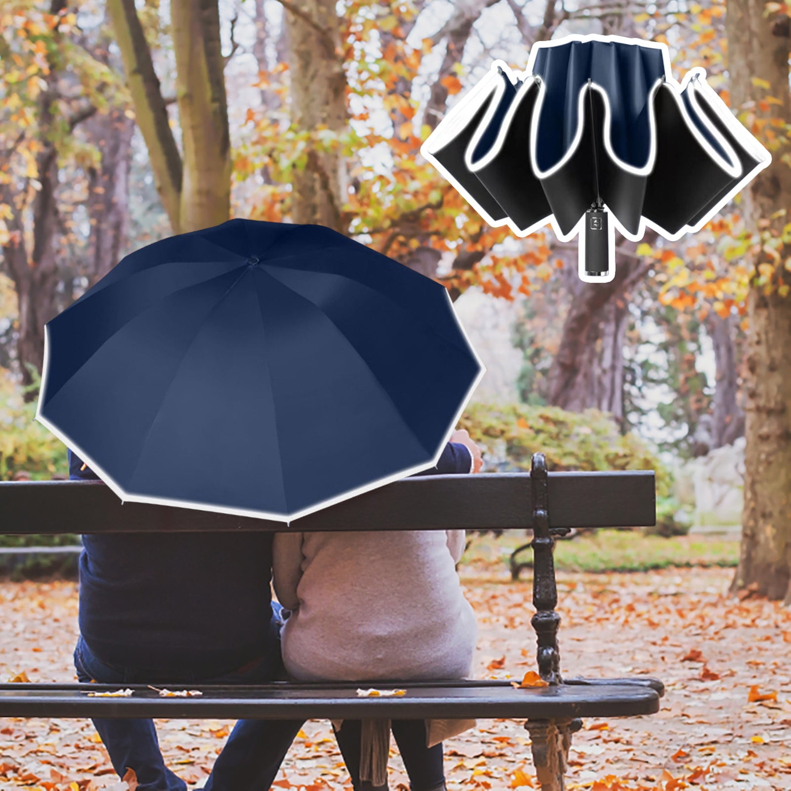 XMMSWDLA Black Pens Opposite Direction Folding Umbrella Reflective ...