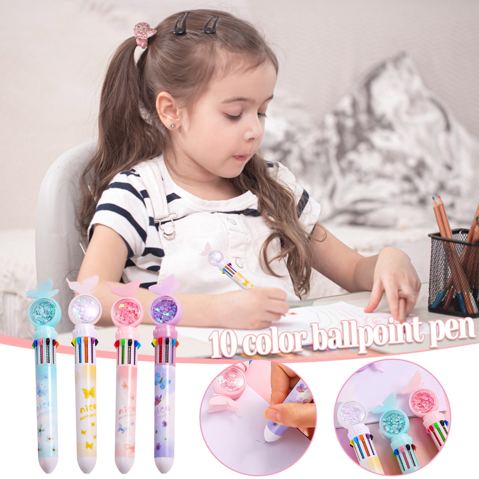 XMMSWDLA Blue Pens 10 Color Christmas Ballpoint Pen Push Type Color ...