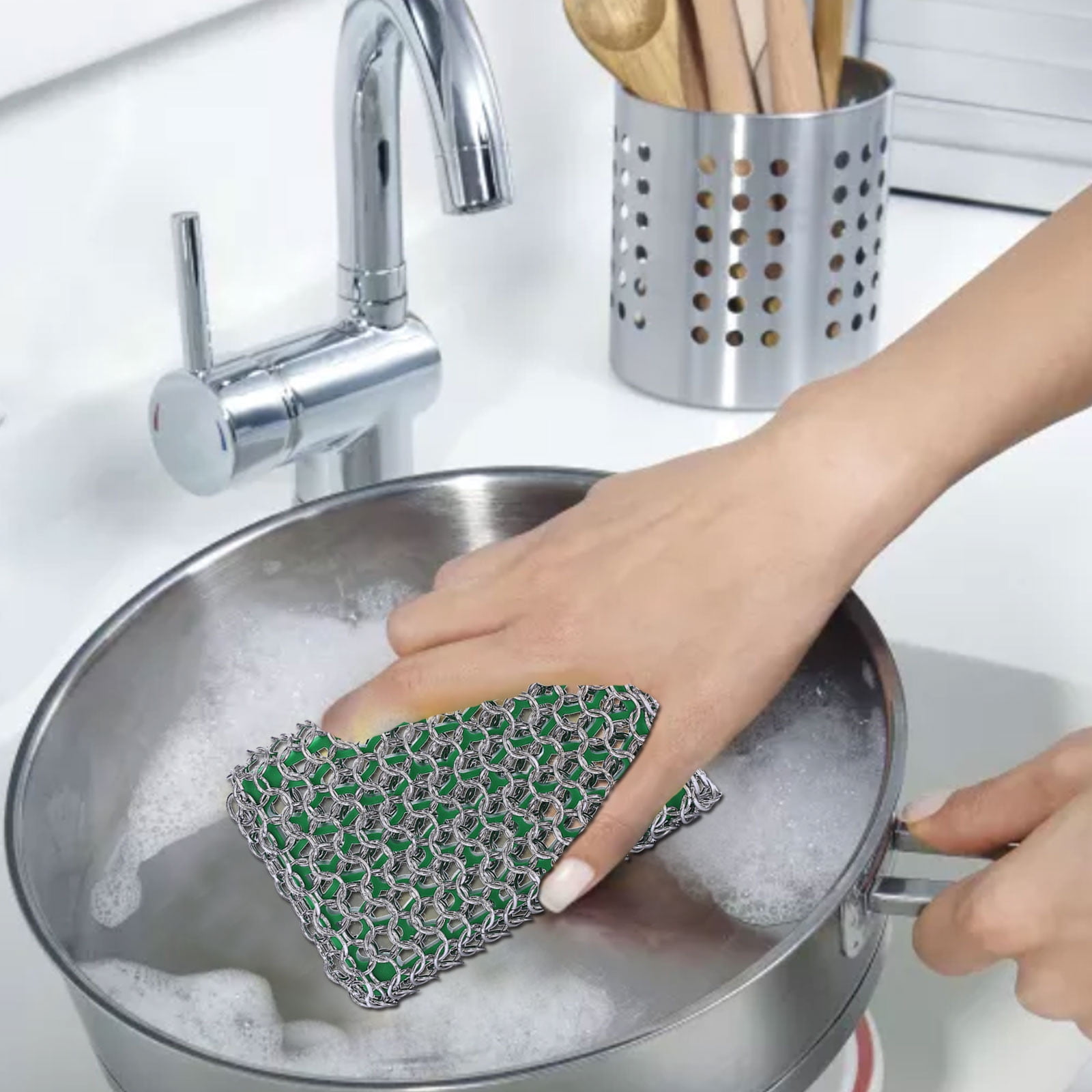 XMMSWDLA Chainmail Scrubber, Stainless Steel Cast Iron Cleaner with ...