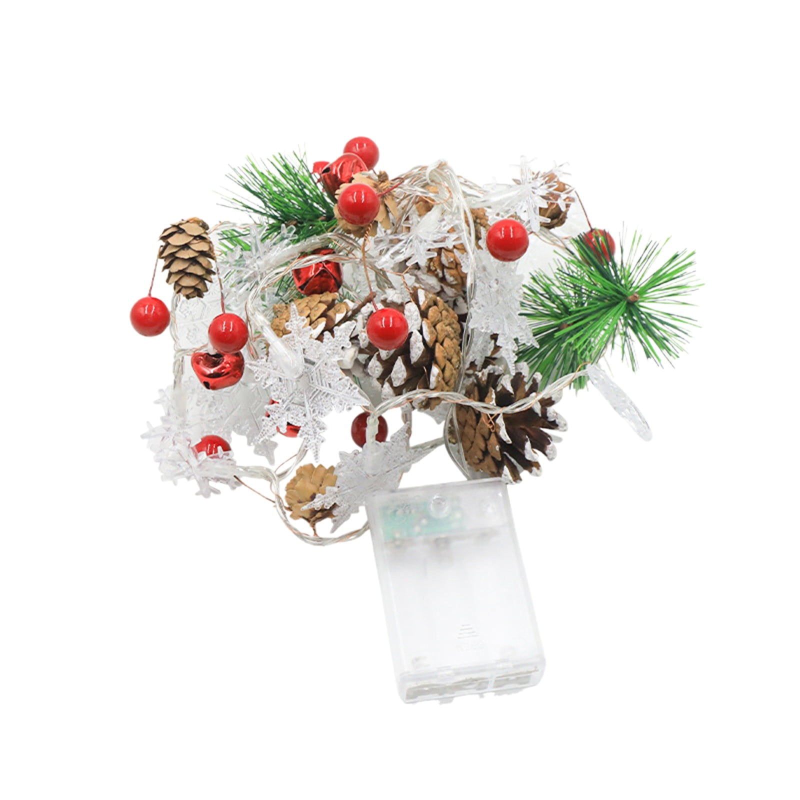 XMMSWDLA Christmas Garland Snowflake Lights, Pine Cones Red Berry ...
