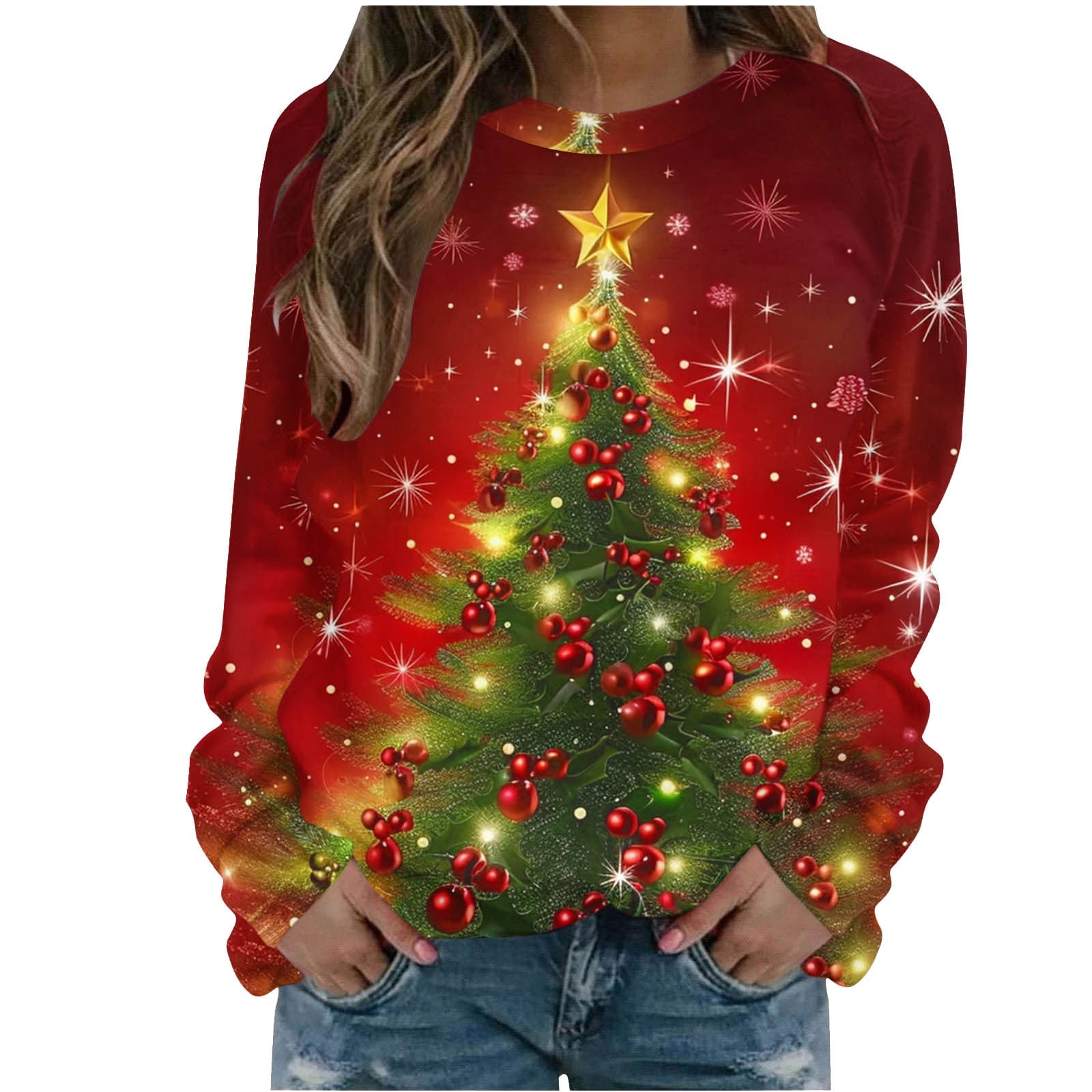 XMMSWDLA Christmas Shirts for Women 2024 Light Up Xmas Tree Print Tunic ...