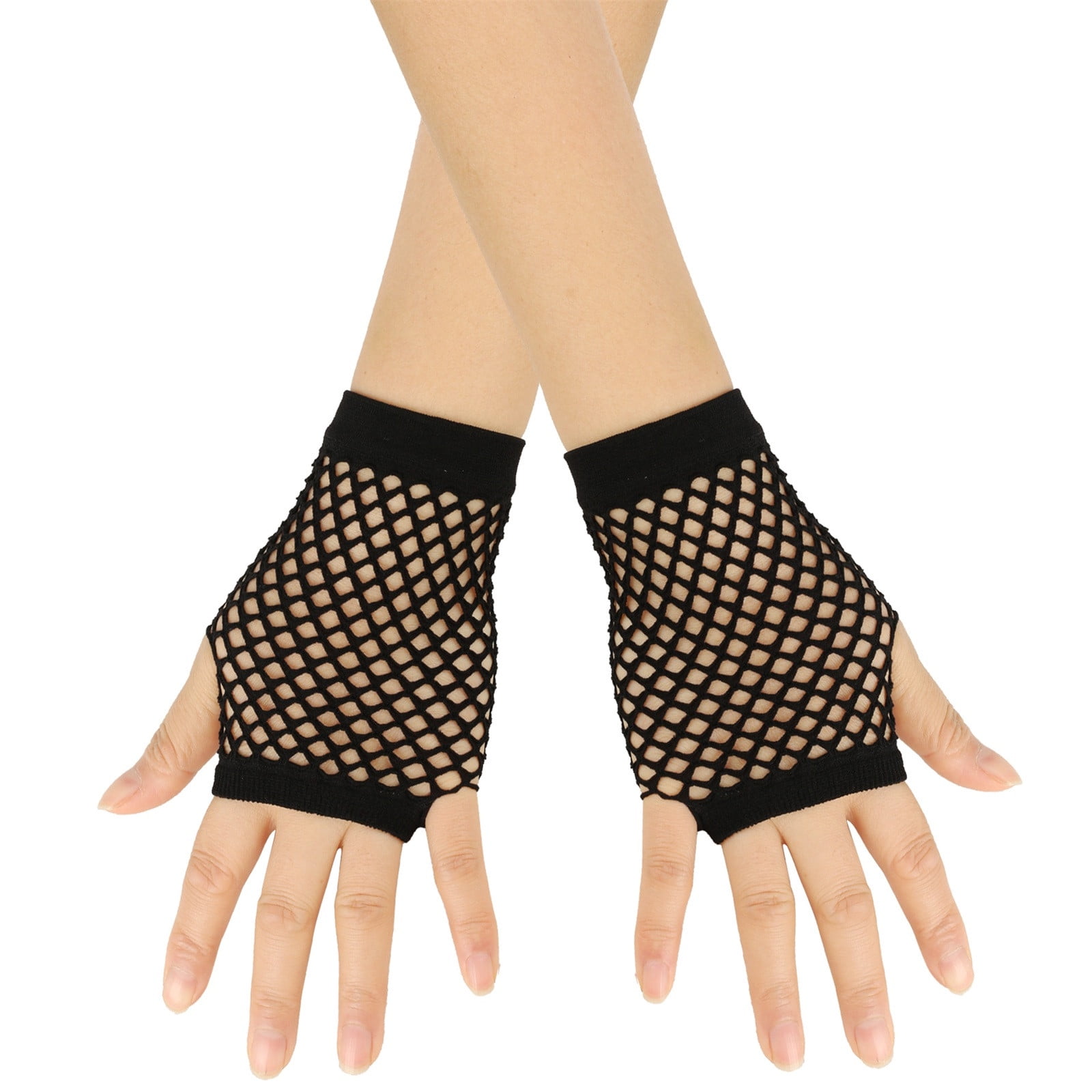 XMMSWDLA Fingerless Fishnet Gloves For Women Kids Girls Fish Net Arm ...