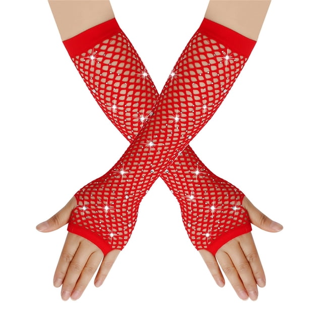XMMSWDLA Fingerless Fishnet Neon Gloves 80s Fishnet Gloves Short ...