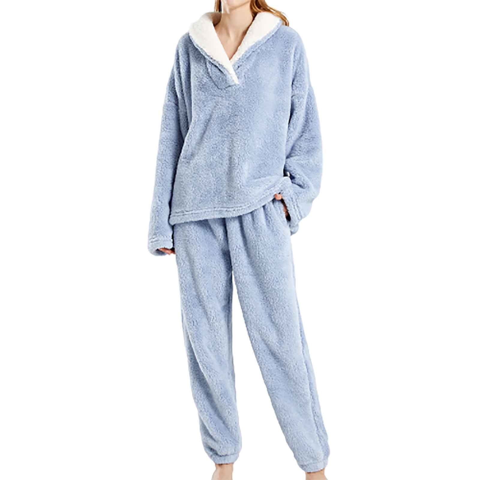 XMMSWDLA Fluffy Pajamas Set for Women Soft Comfy Fleece Pajamas ...