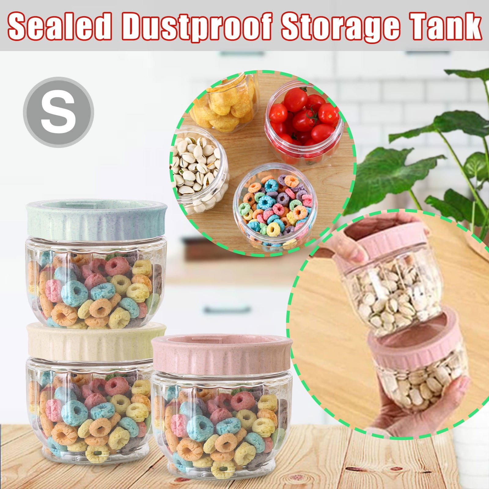 XMMSWDLA Food Storage Container Airtight Lid Easy Lock Canister Clear Jar Stackable Kitchen ...