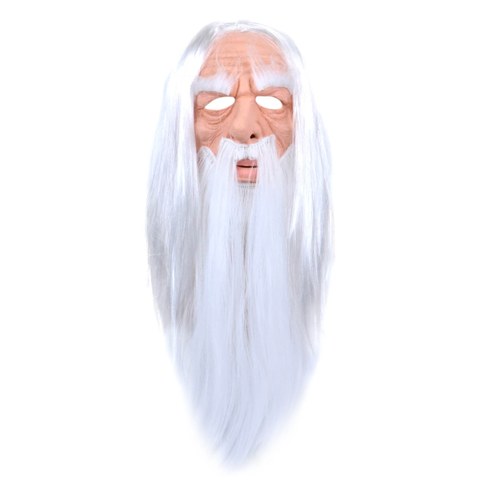 XMMSWDLA Halloween wizard latex mask hooded wizard white Wig and Beard ...