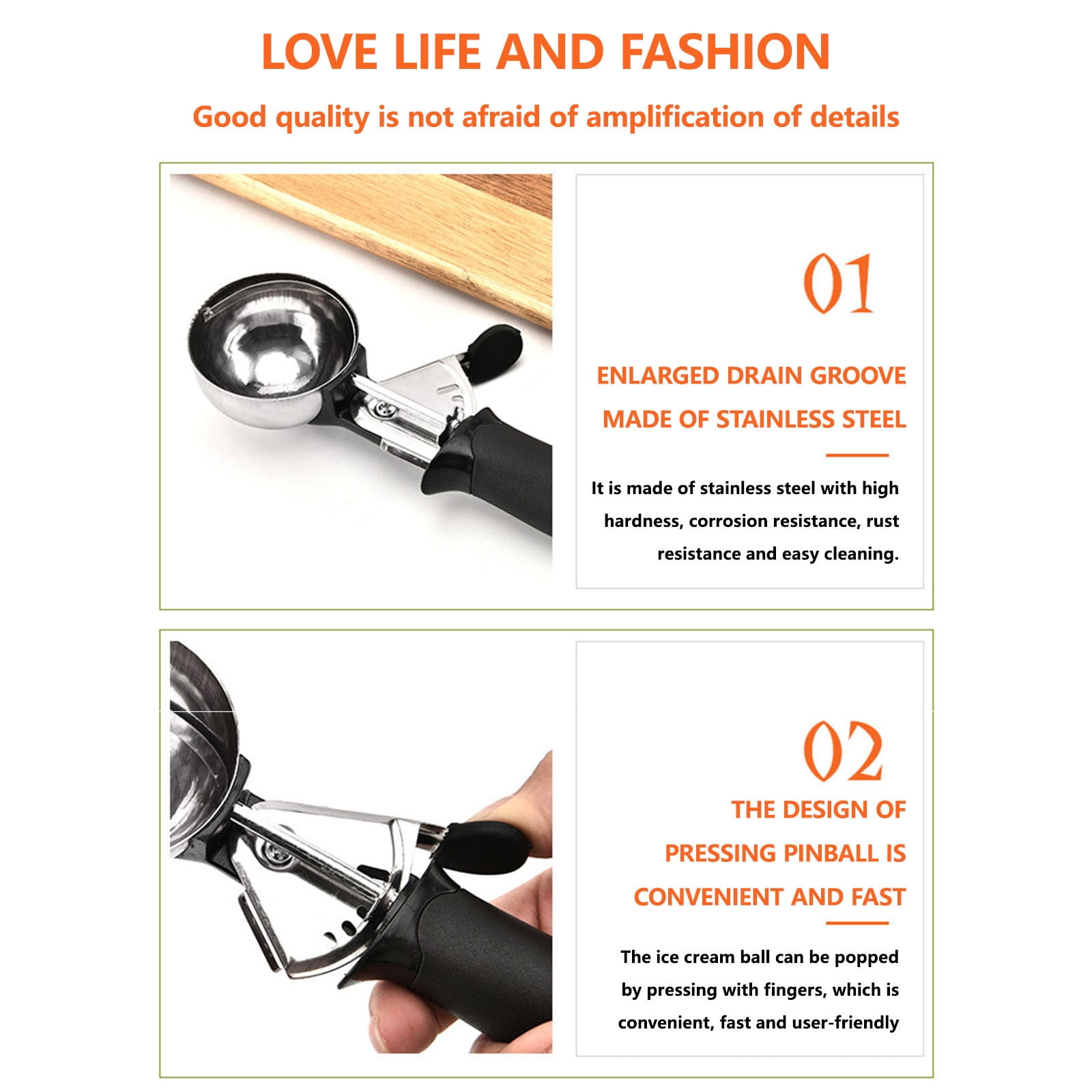 XMMSWDLA Ice Cream Scoop Set,1Pcs Cookie Scoop Stainless Steel with ...