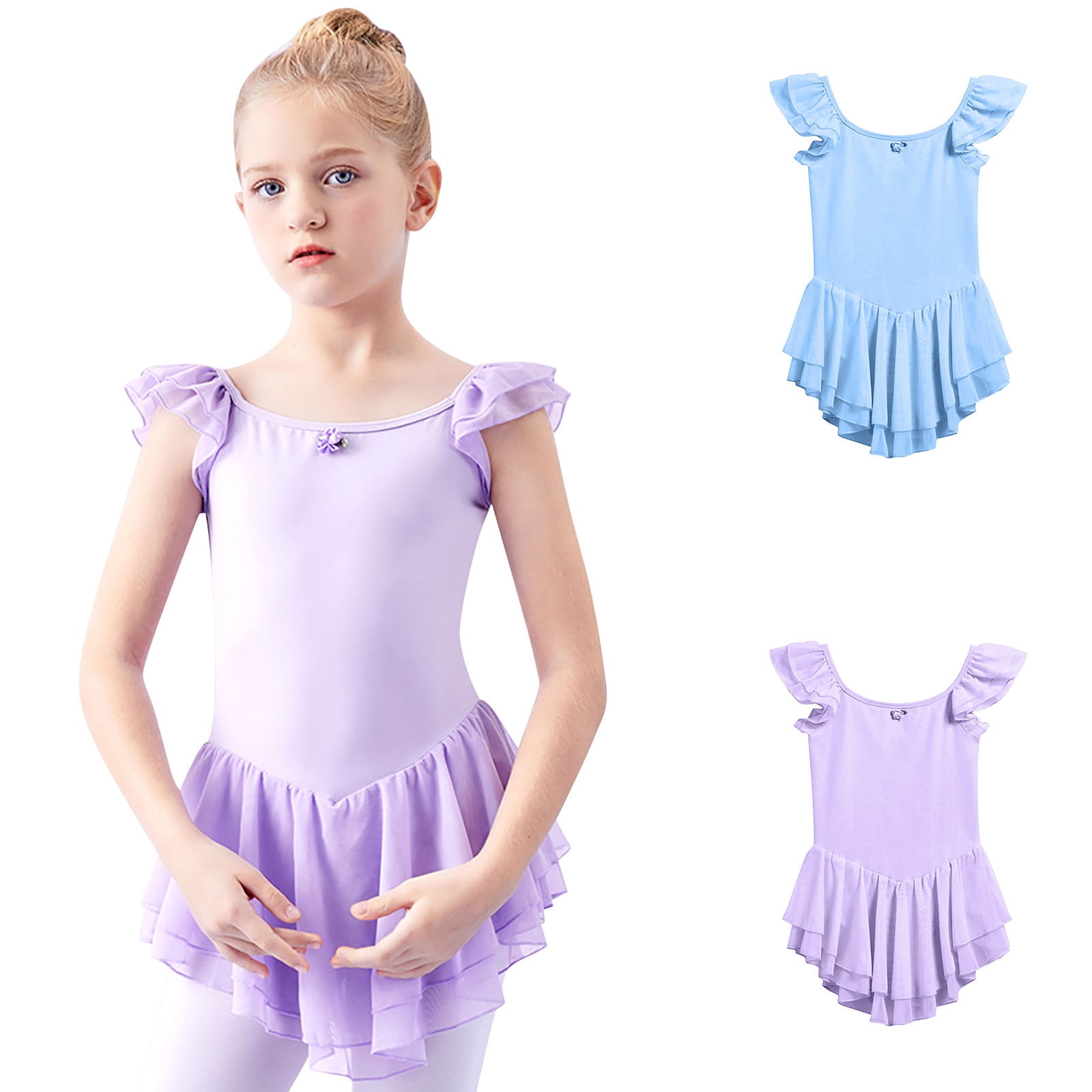 XMMSWDLA Kids 2-Piece Sets Ballet Leotards for Girls Toddler Dance ...