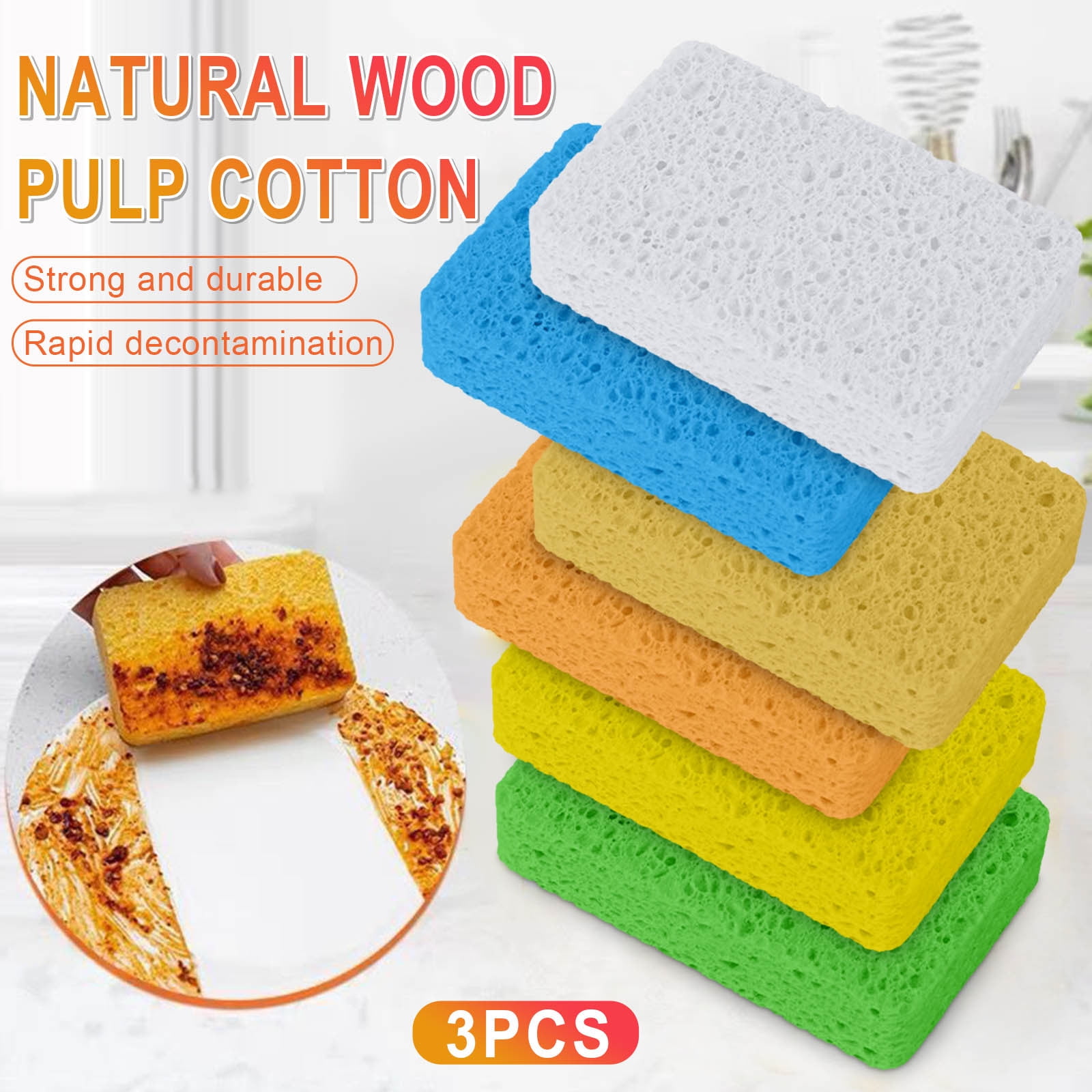 XMMSWDLA Kitchen Cleaning Sponges,3 Pack Eco Non-Scratch for Dish,Scrub ...