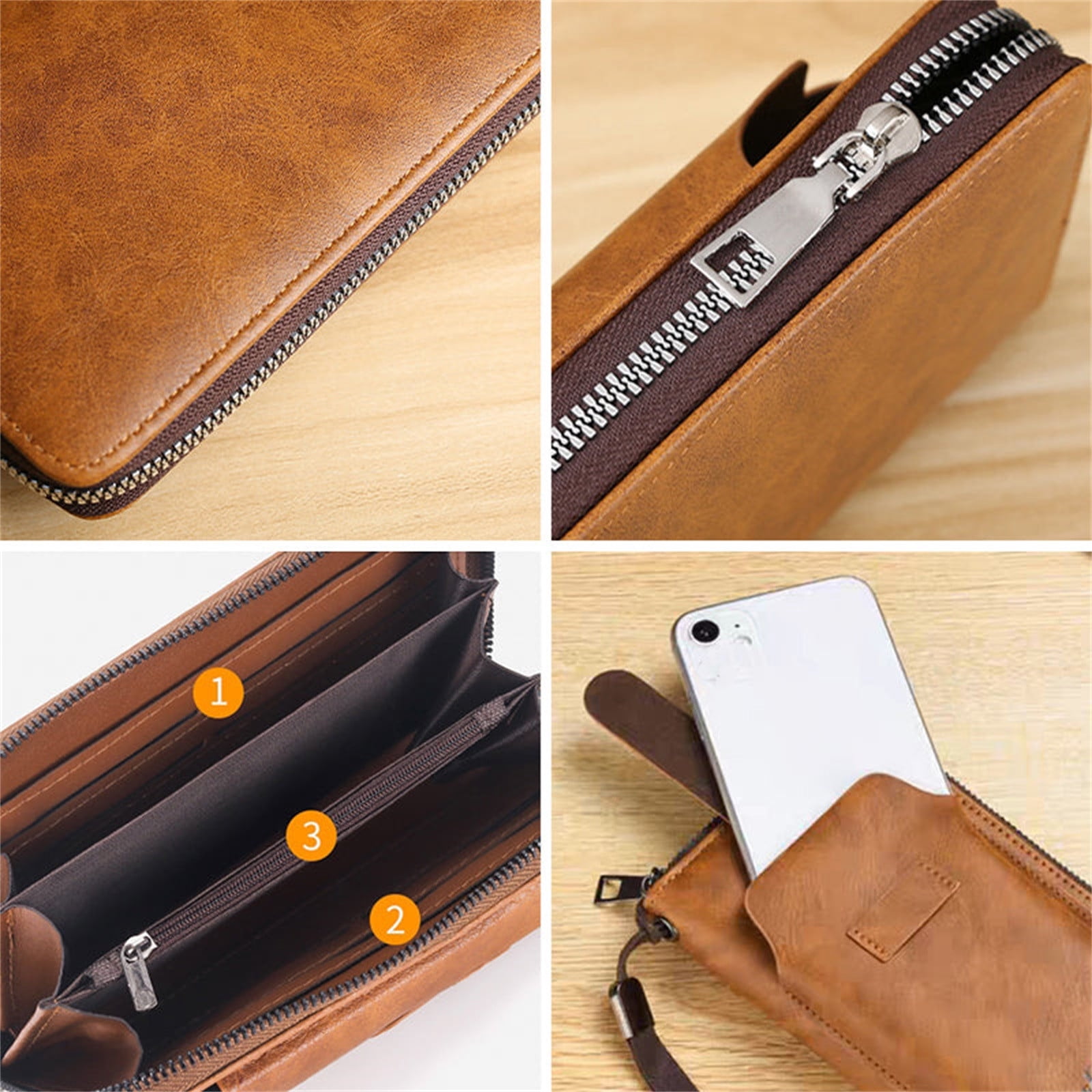 XMMSWDLA Long Checkbook Wallet for Men Black Leather Wallet Zipper ...