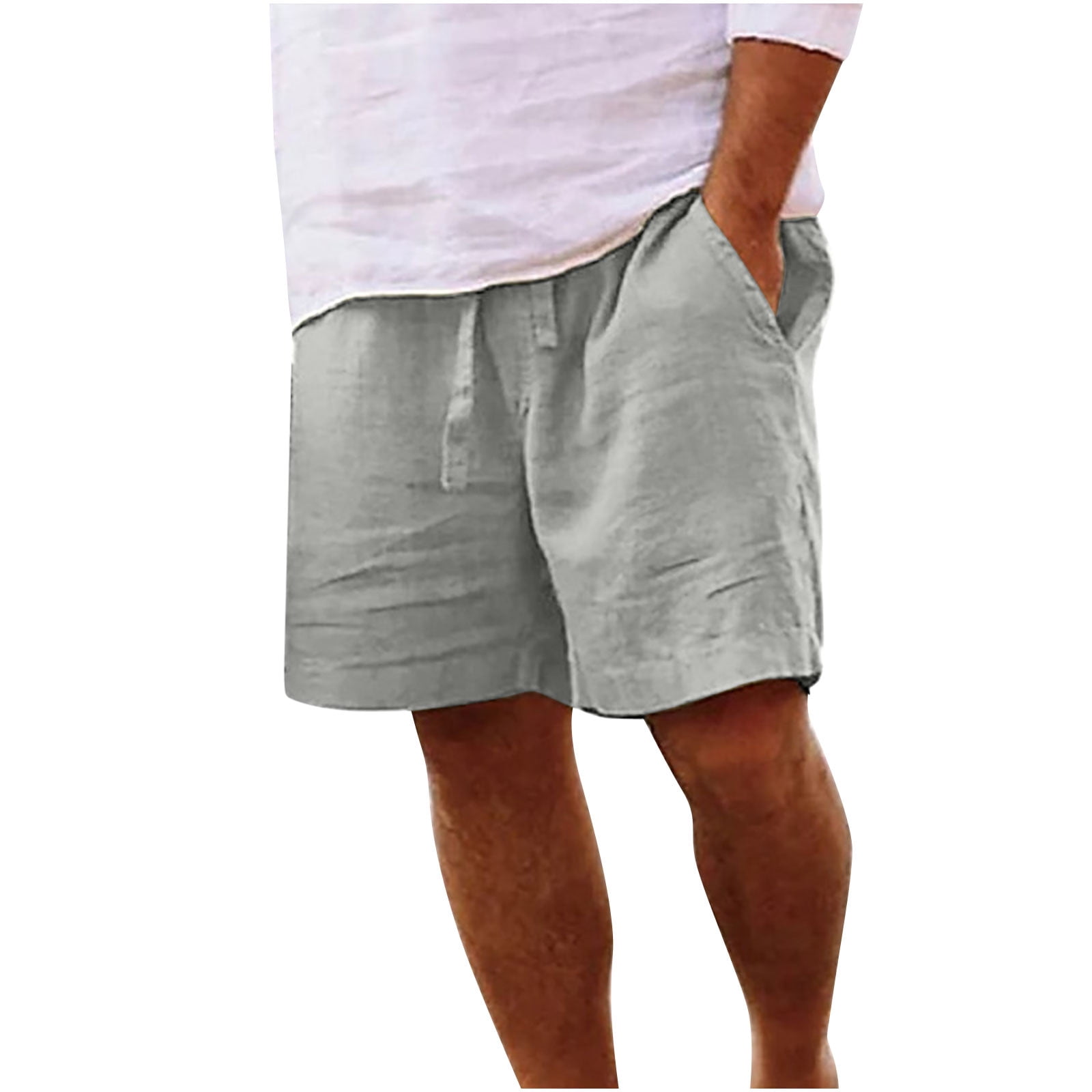 XMMSWDLA Men's Linen Casual Classic Short Elastic Waist Summer Beach ...