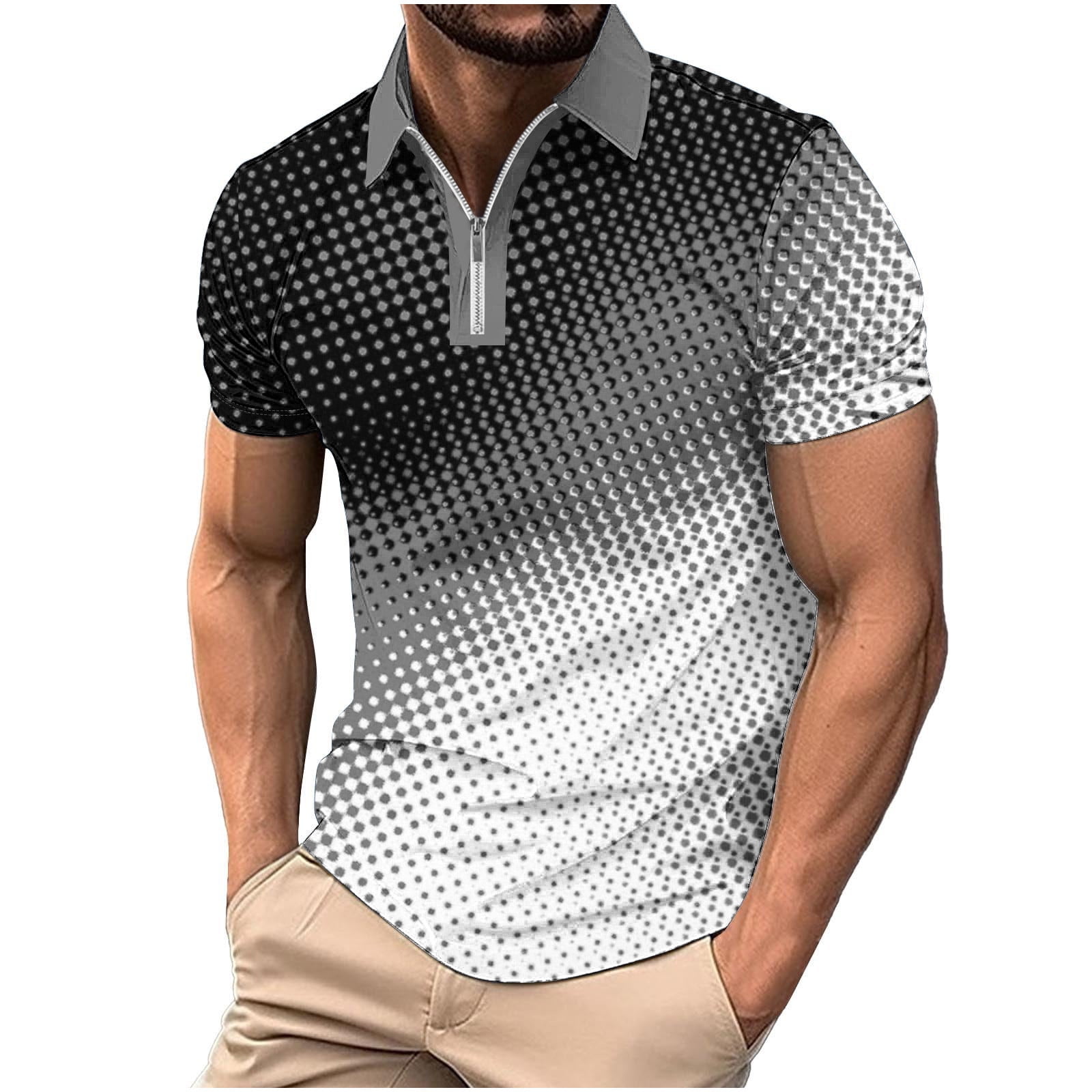 XMMSWDLA Men's Short Sleeve Zipper Shirt Gray Mens Shirts - Walmart.com