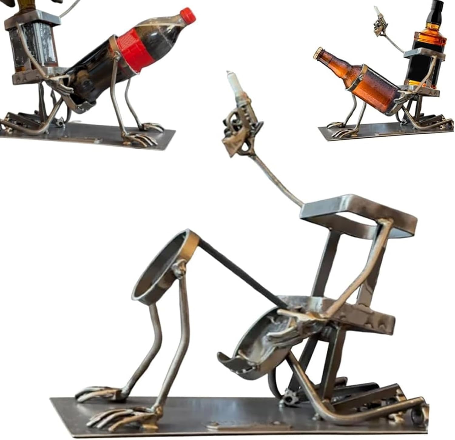 XMMSWDLA Metal Skull Coke and Wine Bottle Stand - Steampunk Bar Decor ...