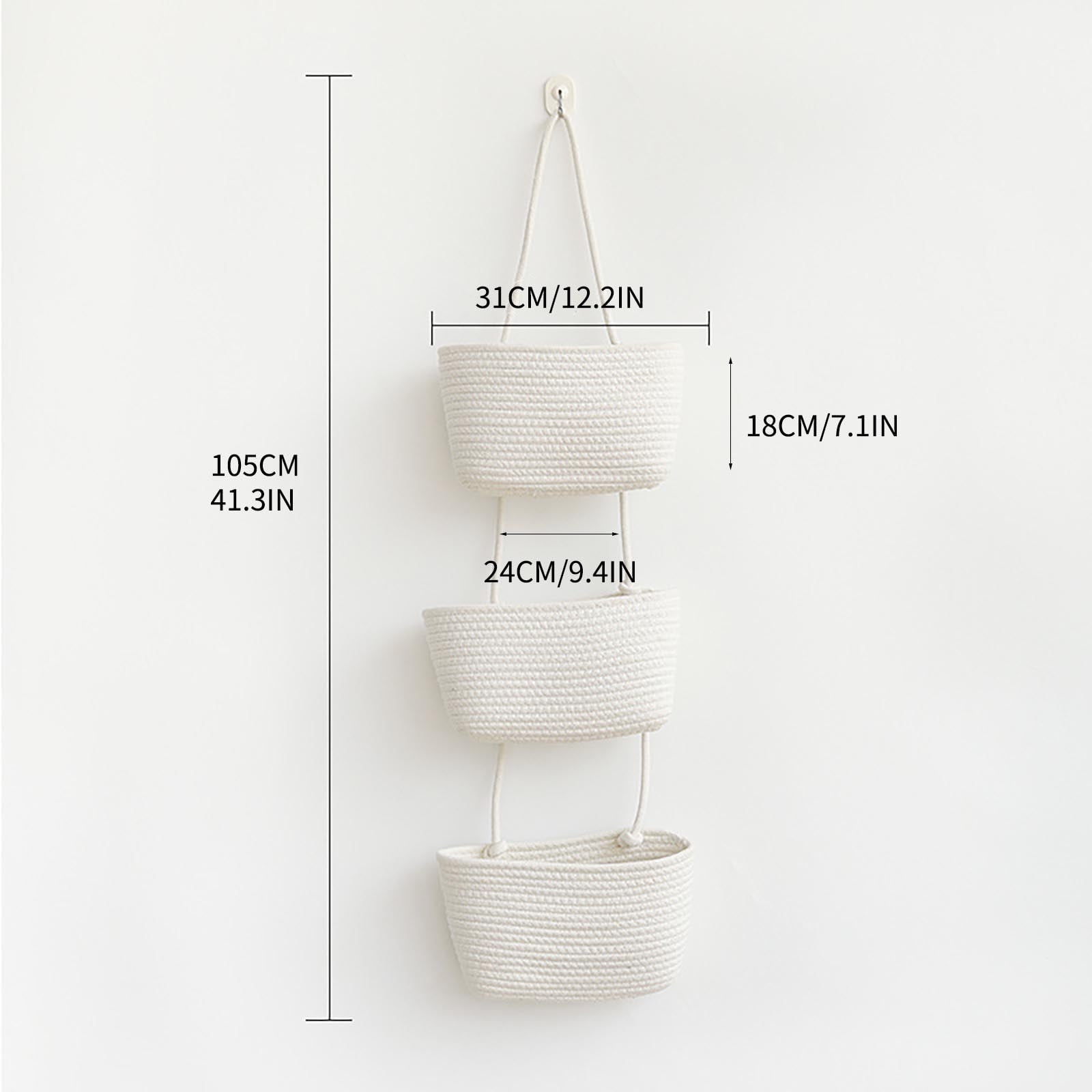 XMMSWDLA Over The Door Hanging Basket, 3-Tier Woven Cotton Wall-Mounted ...