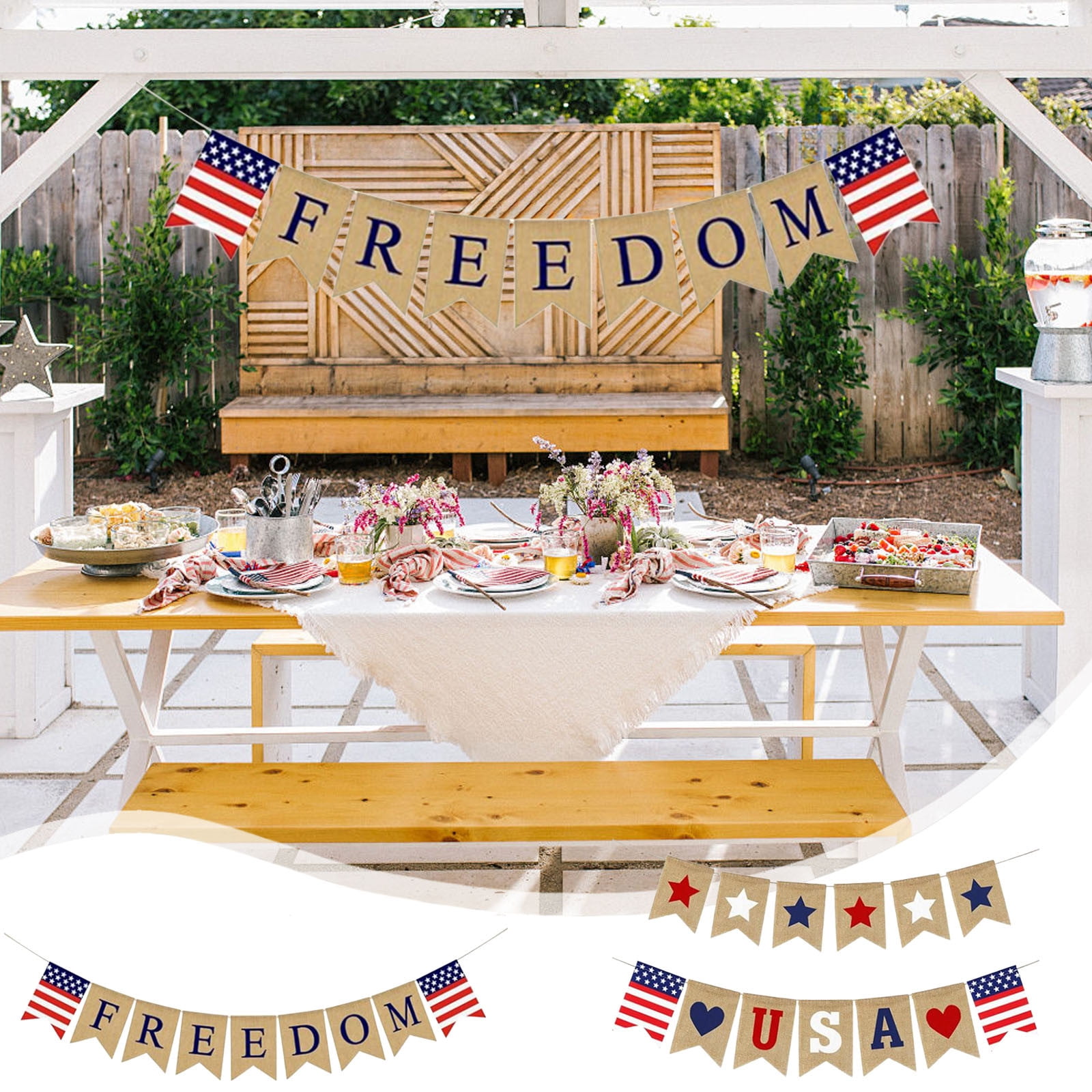 XMMSWDLA Patriotic Burlap Banner DecorSea July 4 th Decor Burlap Banner ...