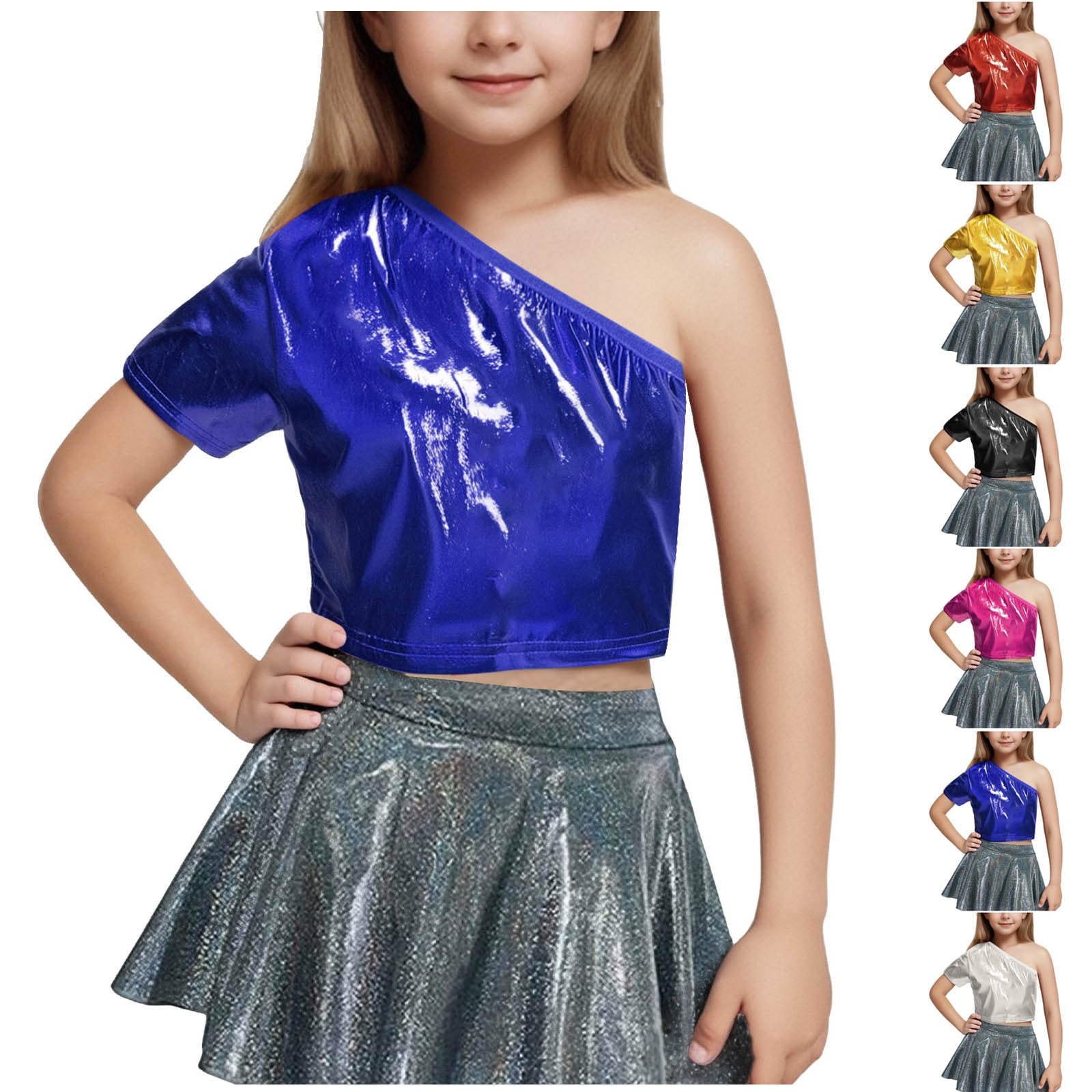 XMMSWDLA Playtime Outfit Tee‌ Kids Shiny Dancewear Fashion Girls Party ...