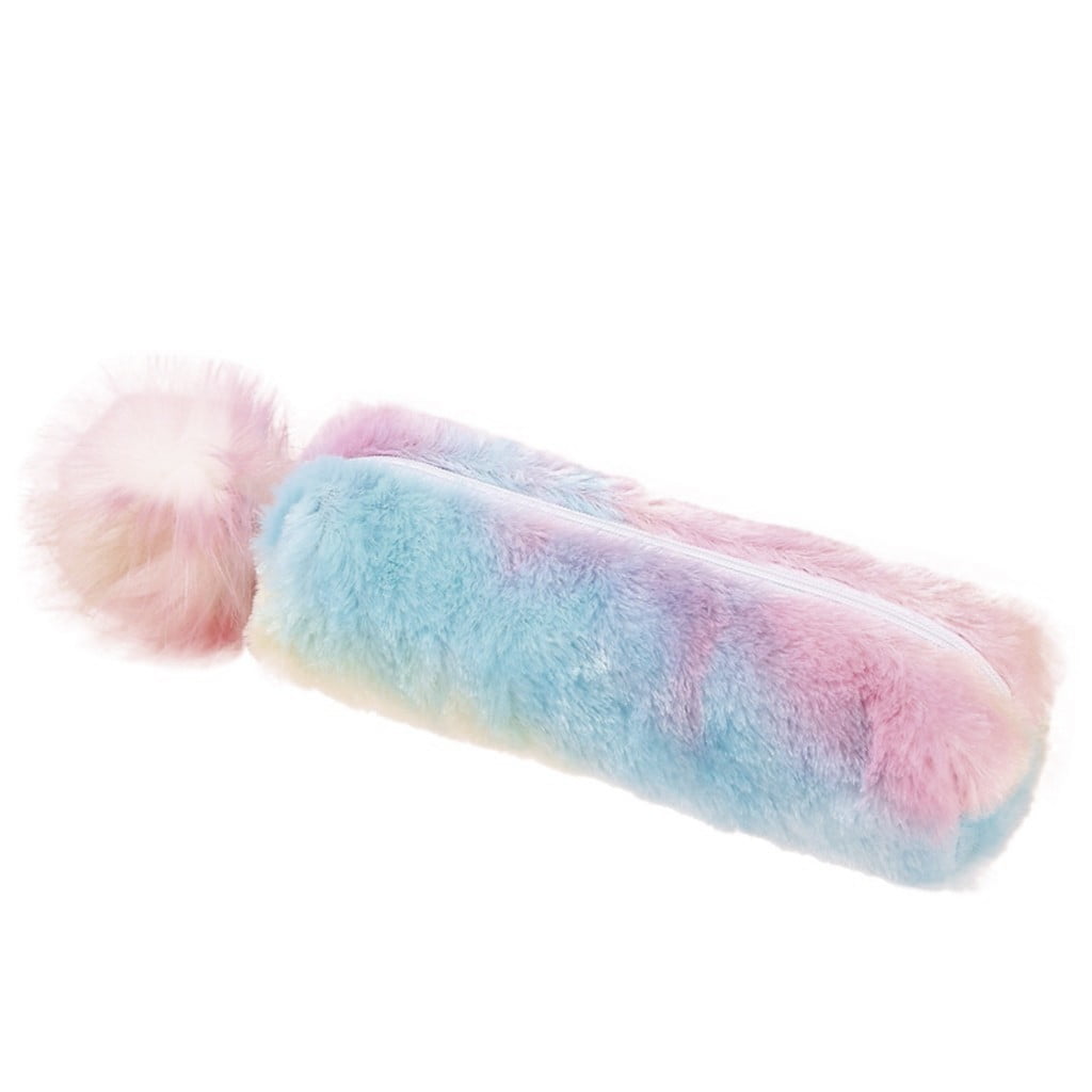 XMMSWDLA Plush Rainbow Pencil Case for Girls Fluffy Pencil Case Cute ...